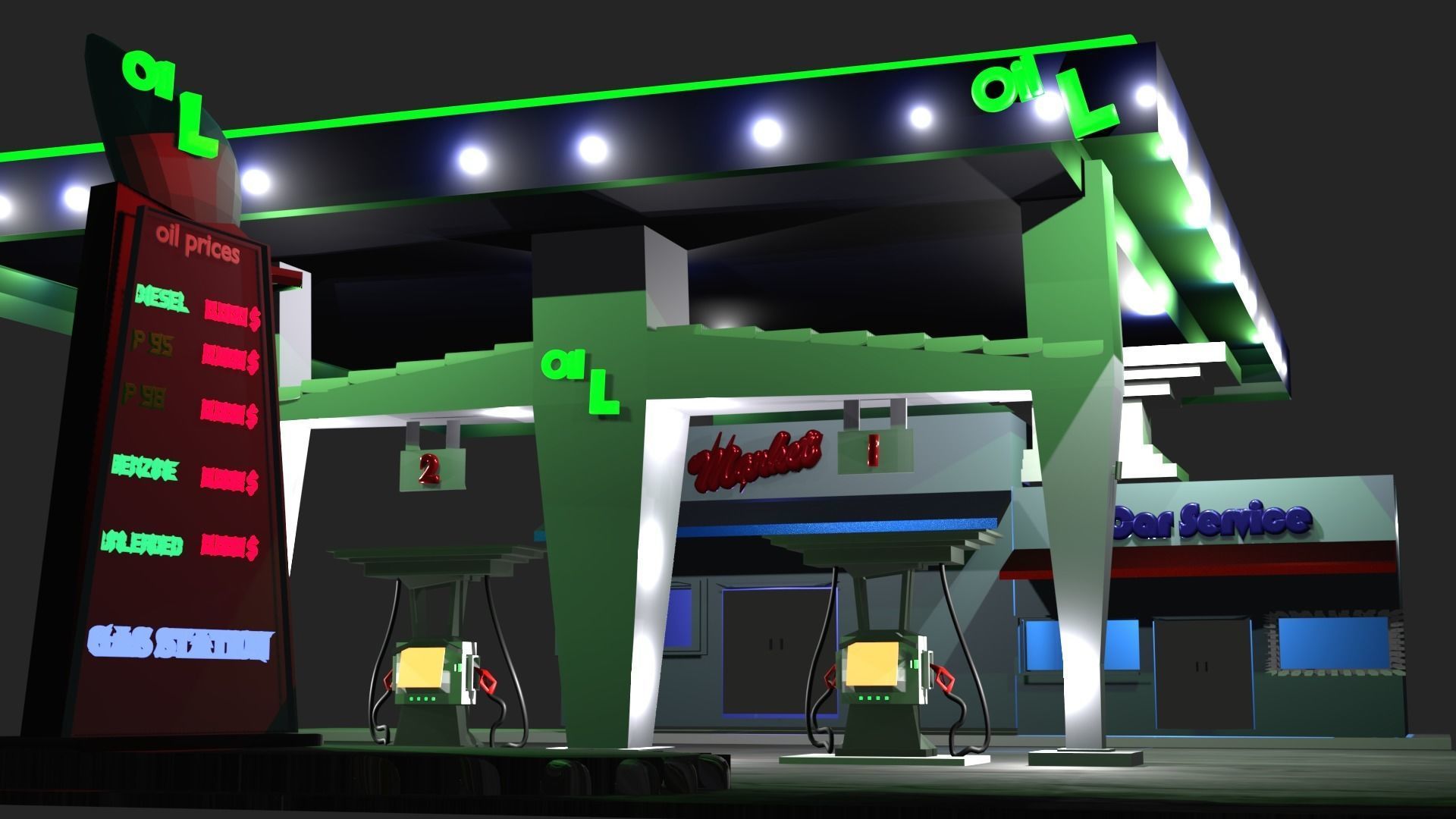3D model Basic Gas Station With Two Market VR / AR / low-poly | CGTrader