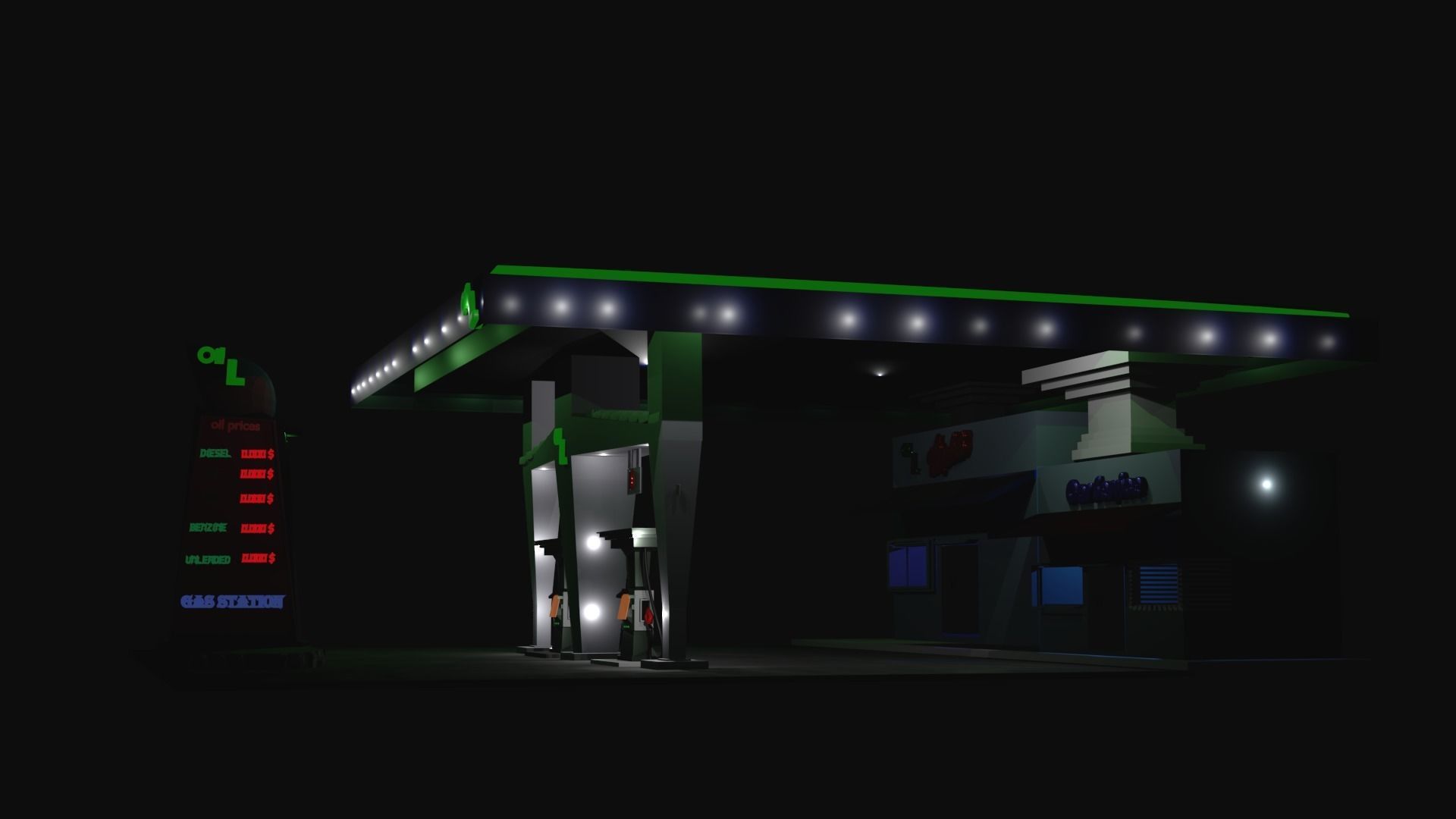 3D model Basic Gas Station With Two Market VR / AR / low-poly | CGTrader
