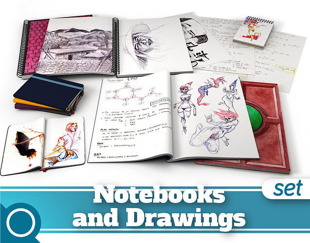 Notebooks and Drawings 3D model | CGTrader