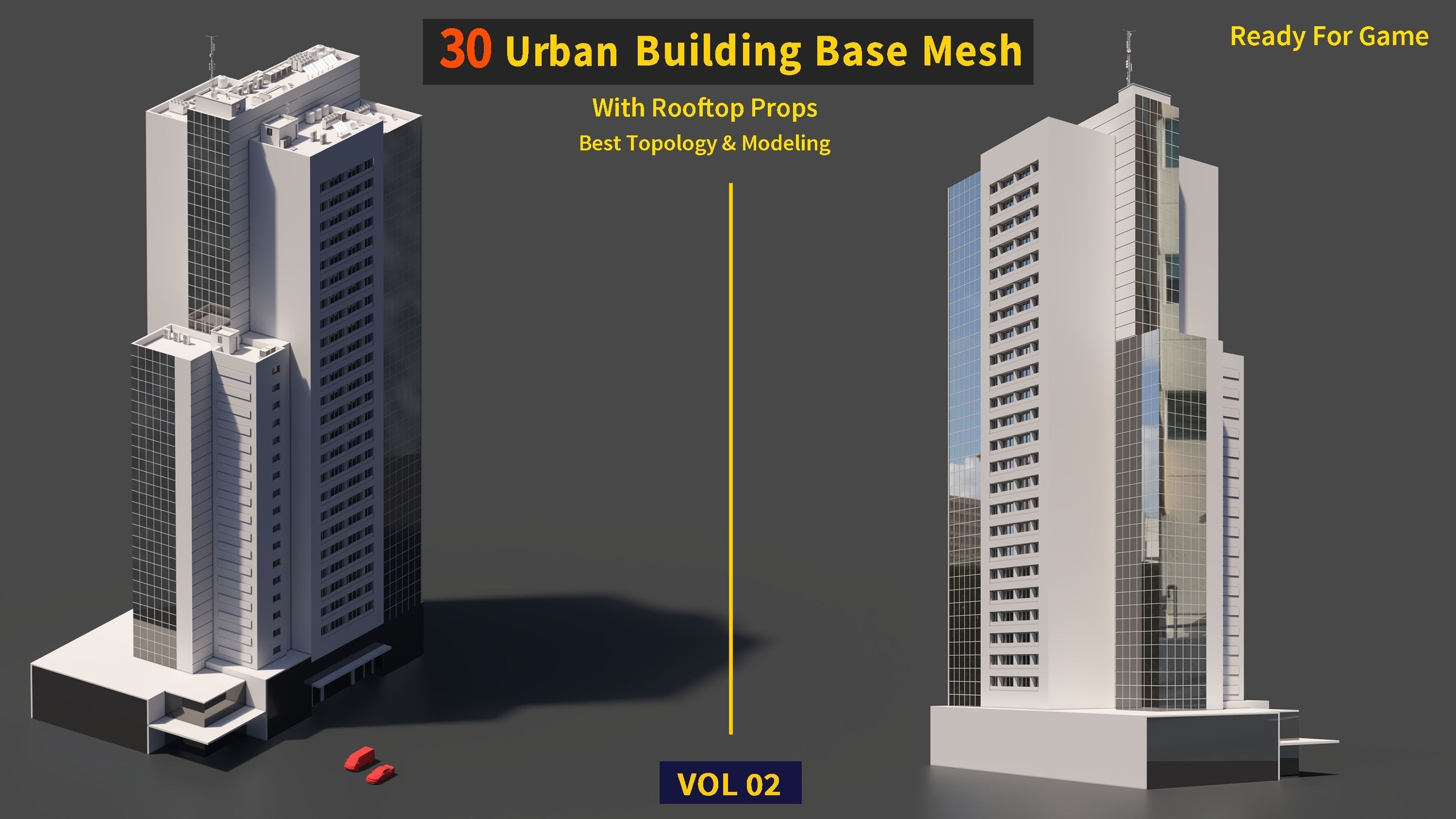 3D model 30 Urban Building Base Mesh - with Rooftop - Real Scale and ...