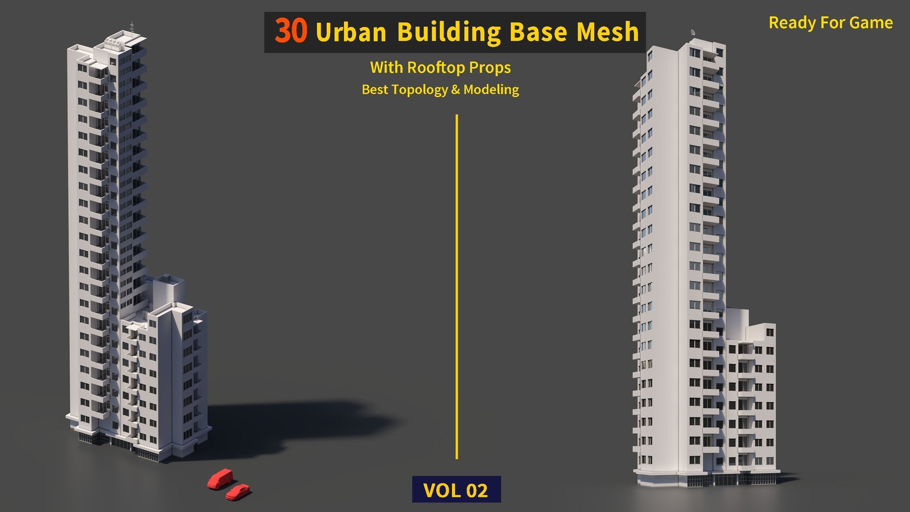 3D model 30 Urban Building Base Mesh - with Rooftop - Real Scale and ...