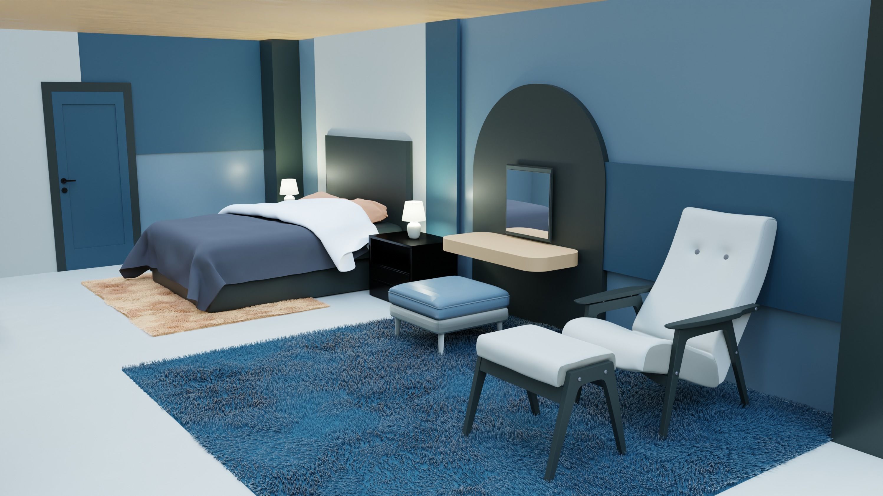 3D model Hotel lobby and room in Color block Style VR / AR / low-poly ...