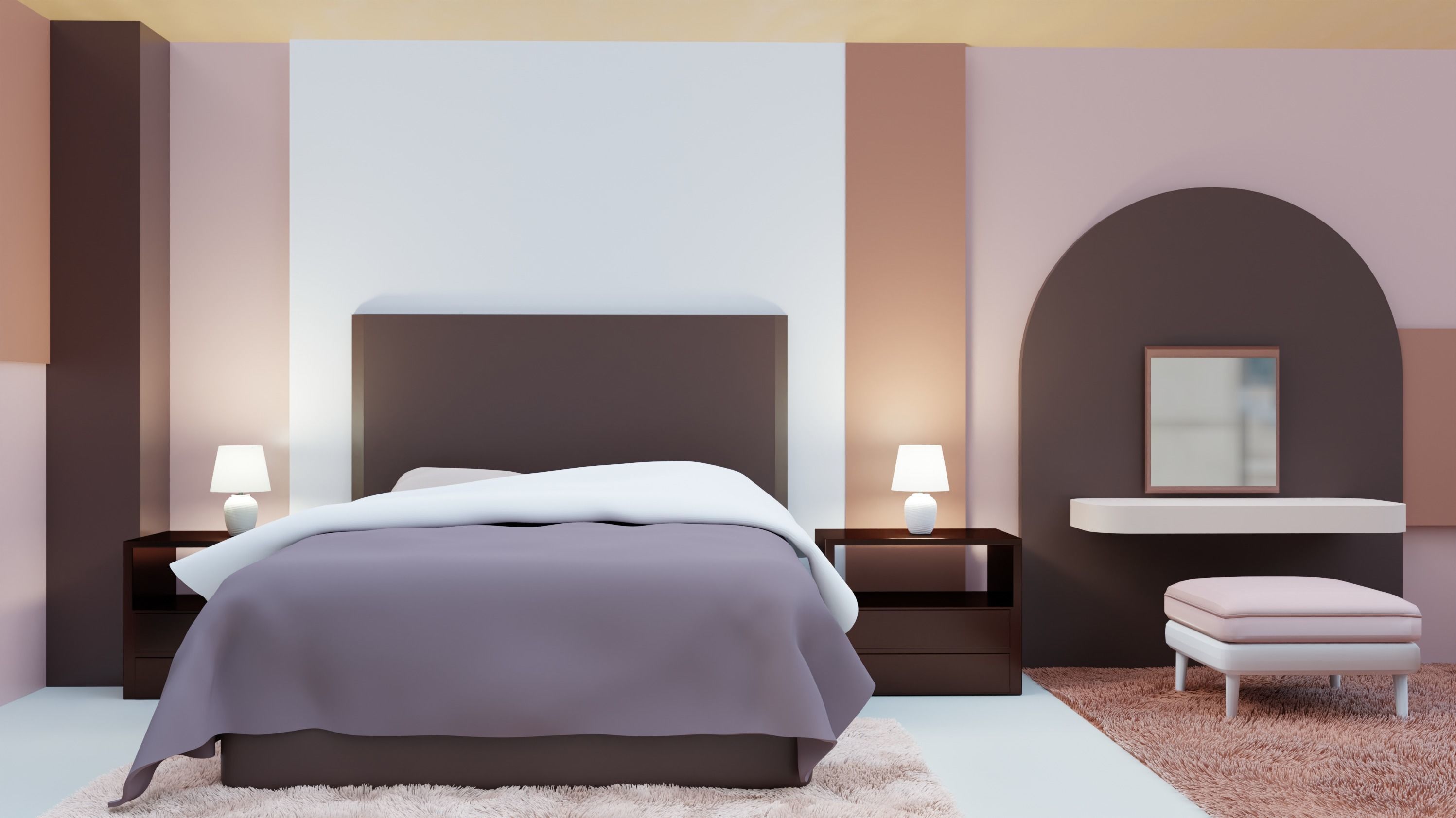 3D model Hotel lobby and room in Color block Style VR / AR / low-poly ...