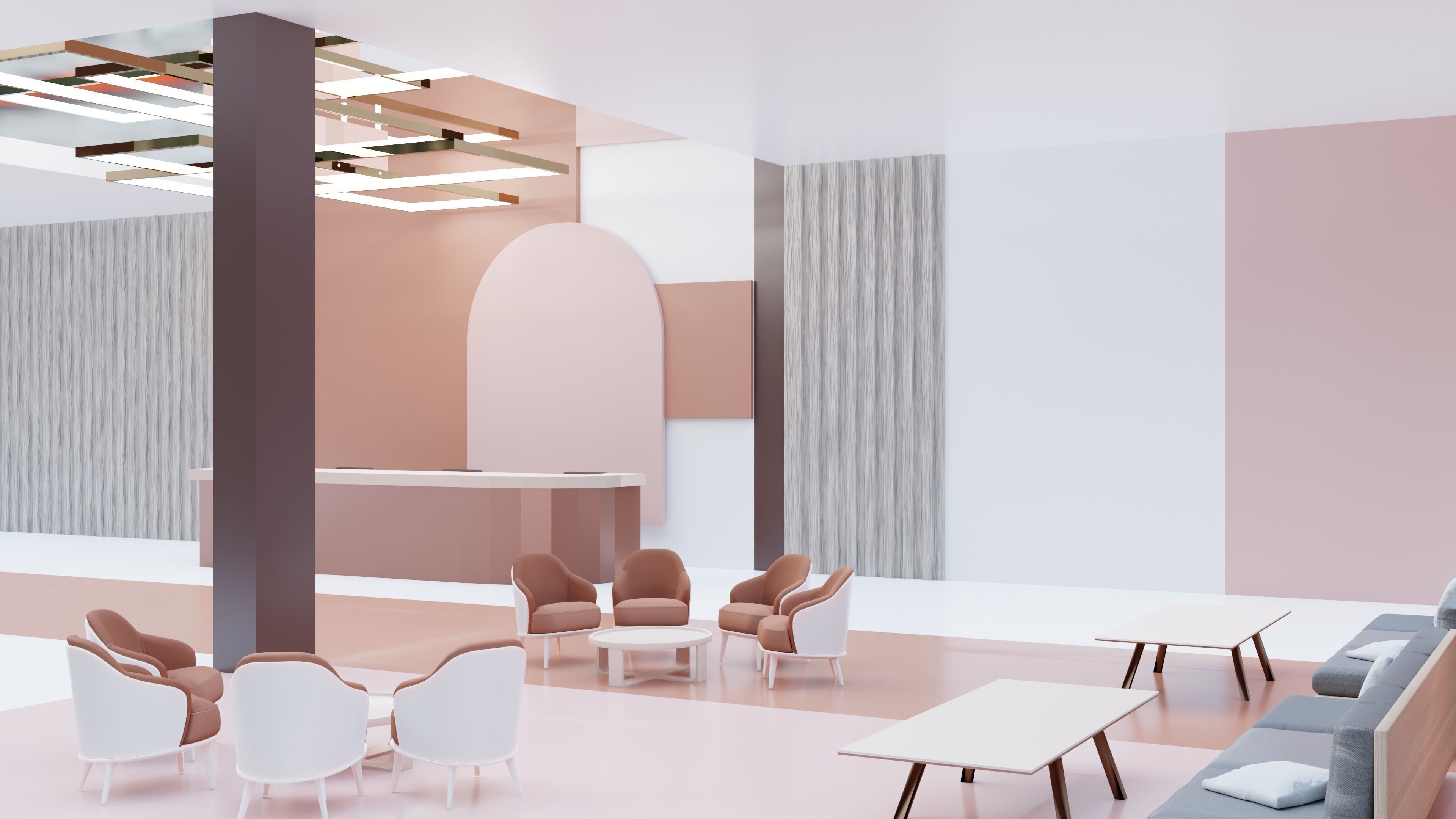 3D model Hotel lobby and room in Color block Style VR / AR / low-poly ...