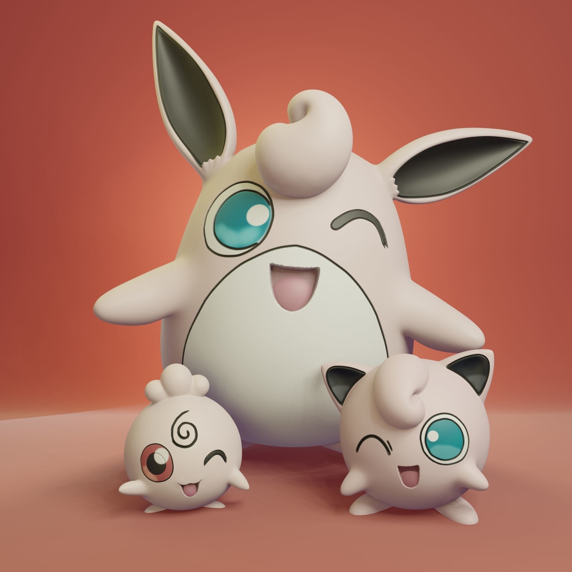 Pokemon - Igglybuff Jigglypuff and Wigglytuff with 2 poses 3D model 3D printable | CGTrader