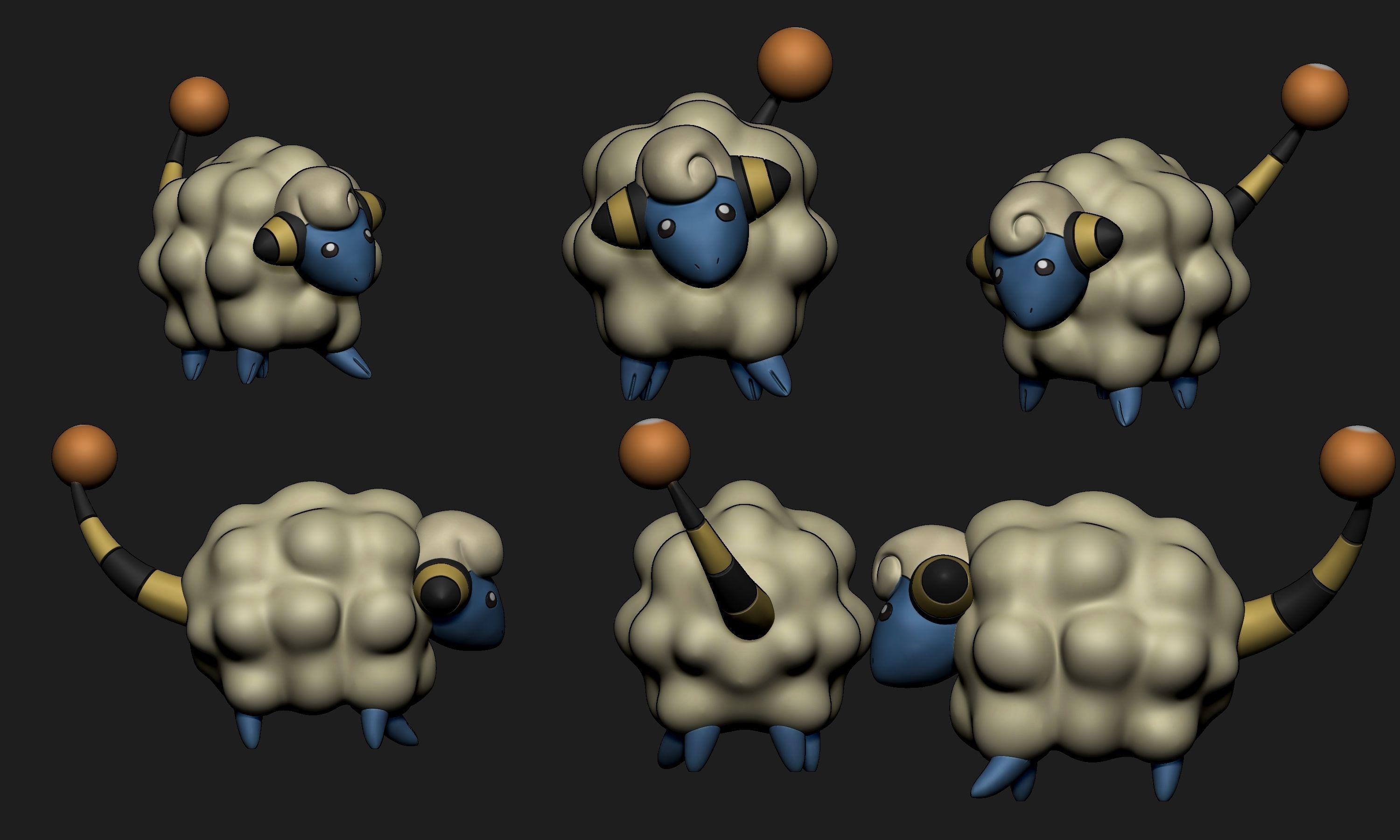 Pokemon - Mareep Flaaffy and Ampharos with 2 poses each 3D model 3D ...