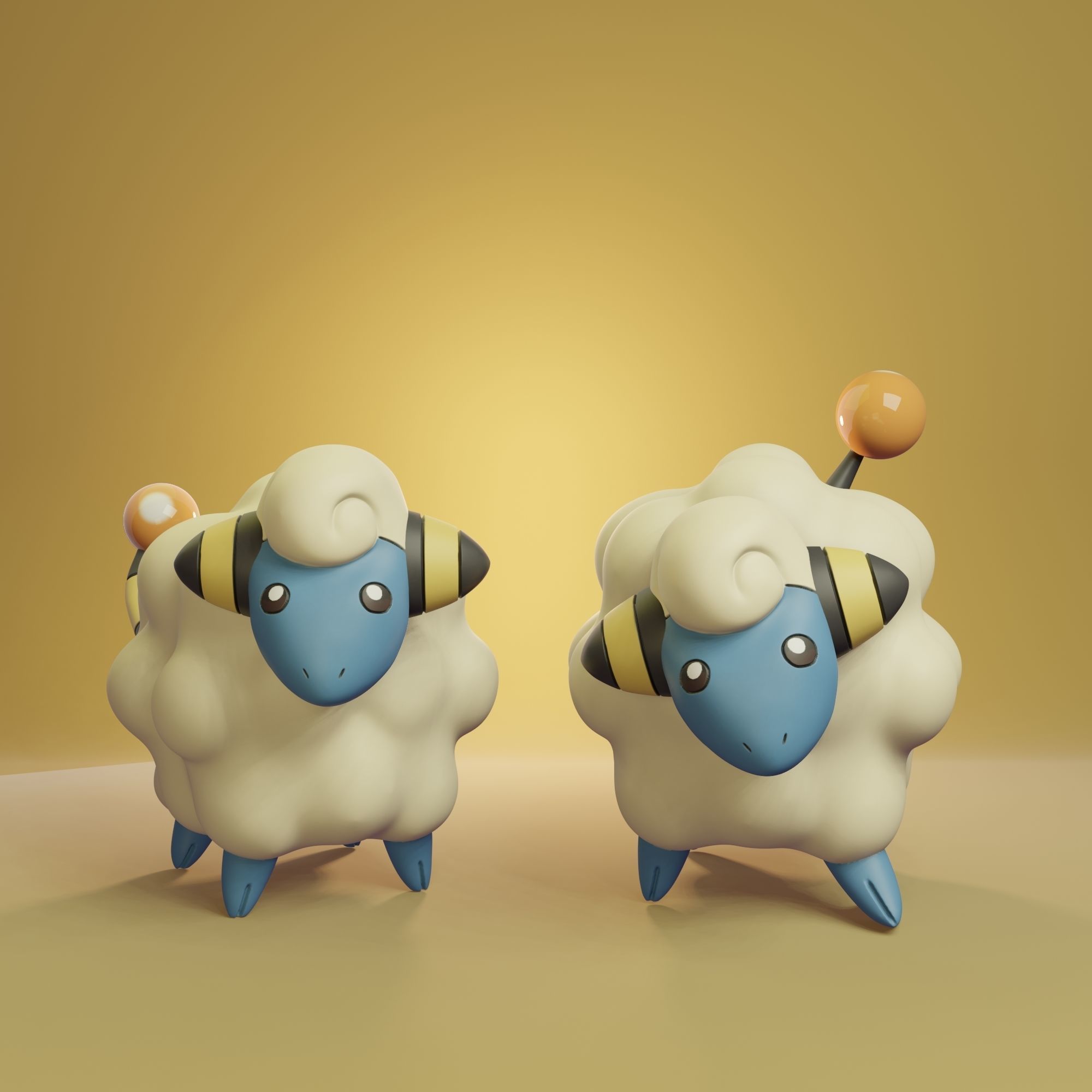 Pokemon - Mareep Flaaffy and Ampharos with 2 poses each 3D model 3D ...