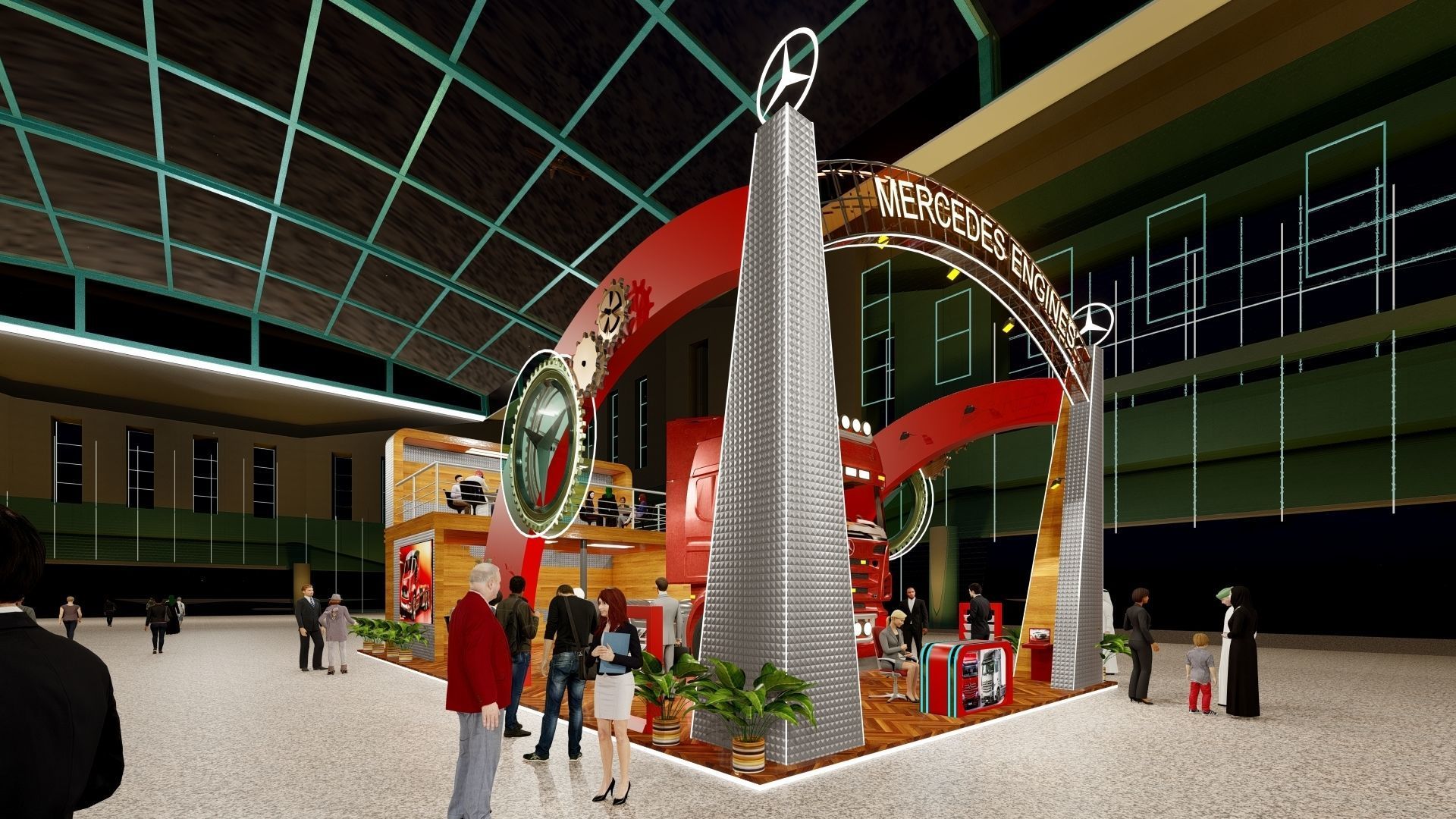 Mercedes Engine Booth special stand Booth 3D model animated | CGTrader