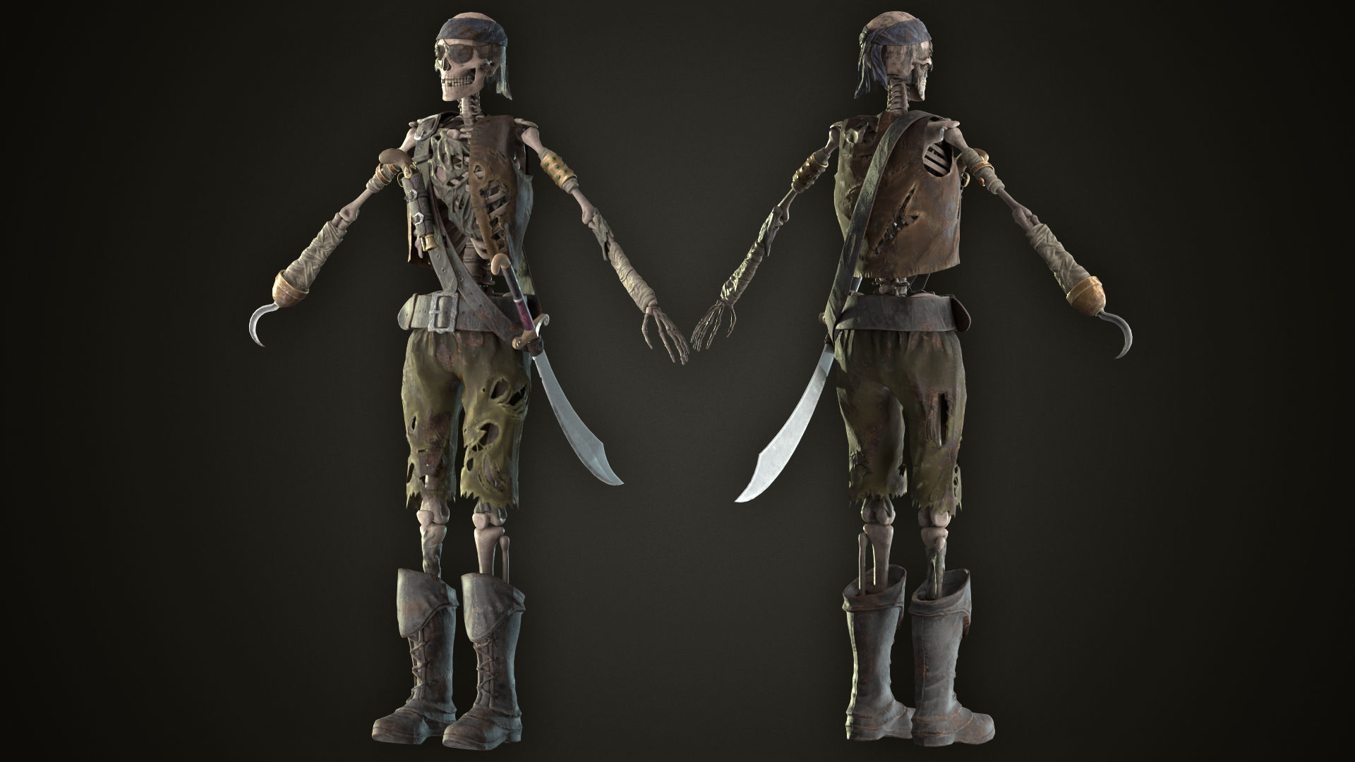 3D model Skeletone Pirate With Hook VR / AR / low-poly | CGTrader