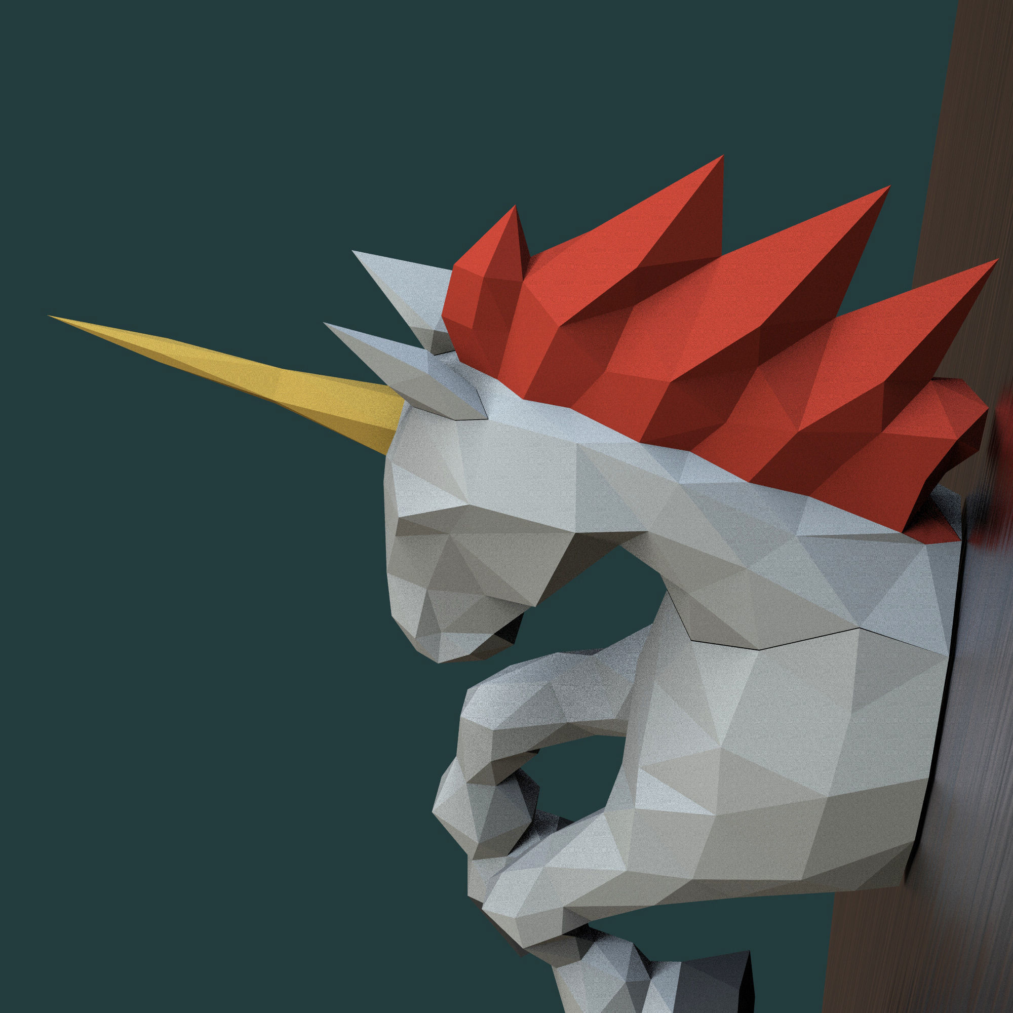 unicorn trophy papercraft DIY pepakura origami template low poly 3D ...