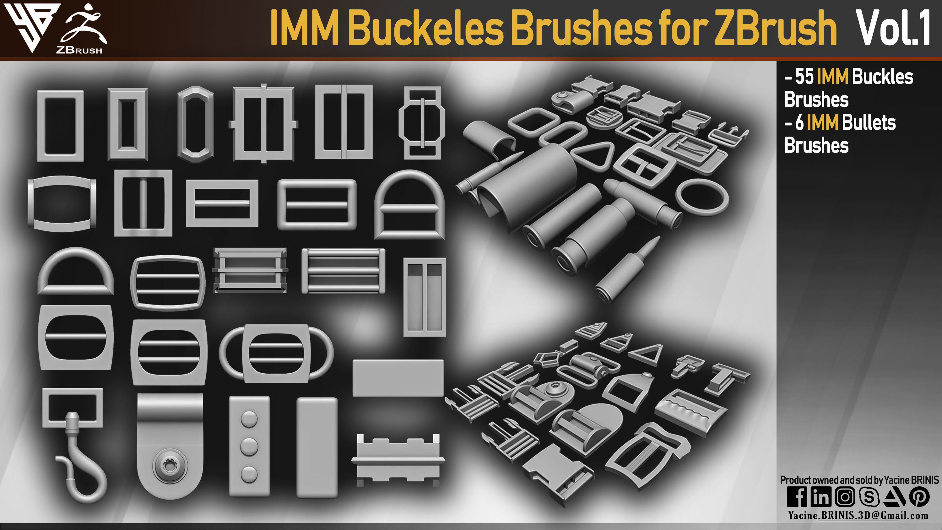 3D model IMM Buckle Brushes for ZBrush Vol 1 VR / AR / low-poly | CGTrader