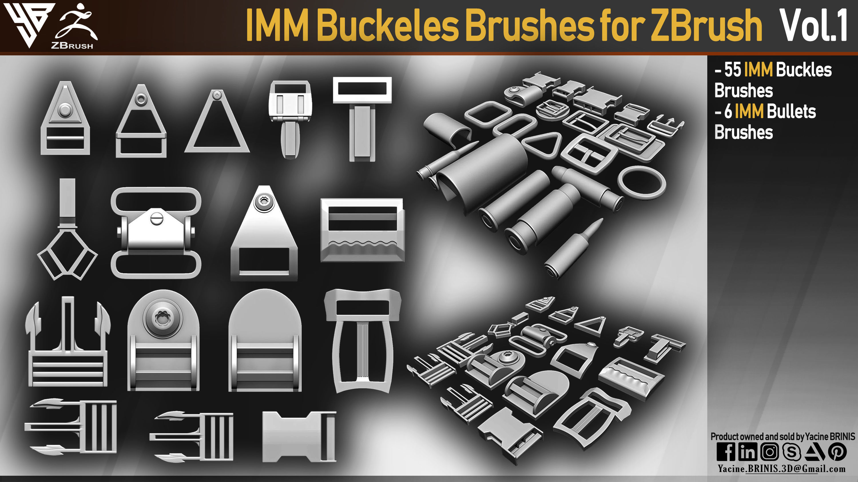 3D model IMM Buckle Brushes for ZBrush Vol 1 VR / AR / low-poly | CGTrader