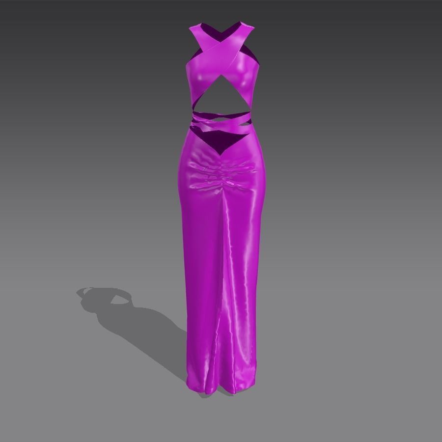 DRESS PLASTIC MAGENTA COLOR DRAPED DRESS LONG 3D model | CGTrader