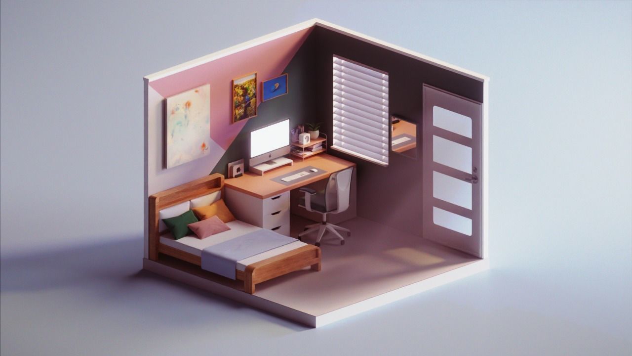 Simply Isometric Bedroom free VR / AR / low-poly 3D model | CGTrader