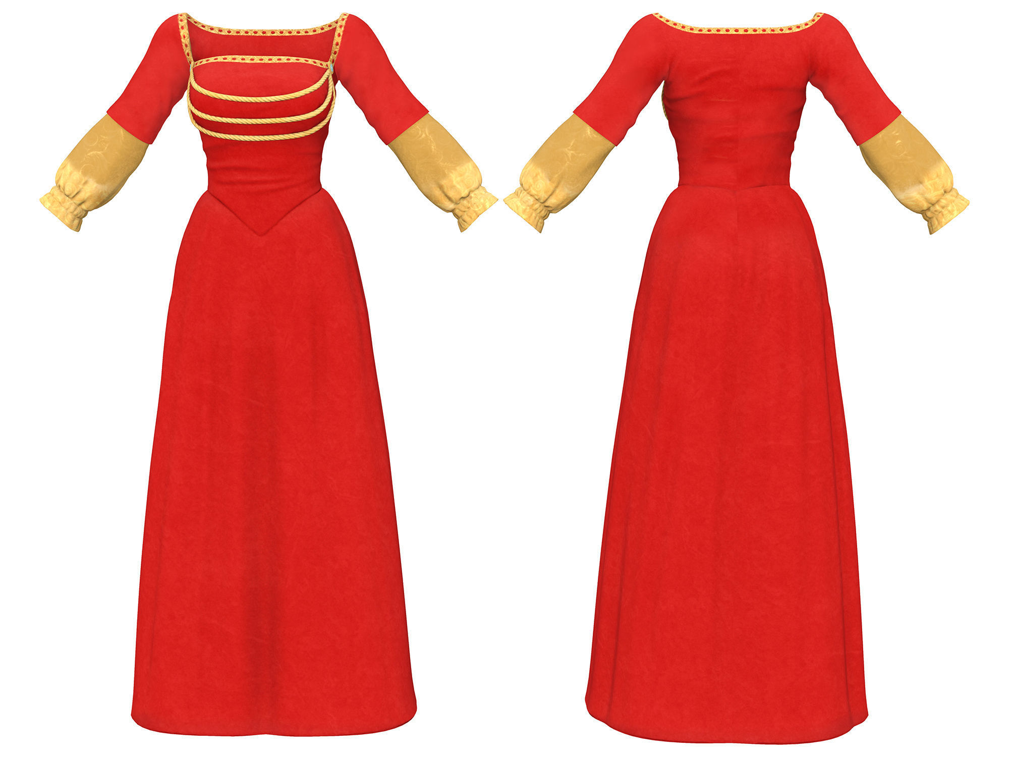 3D model Medieval Royal Outfit Dress Gown With Maiden Weil and Arm VR ...