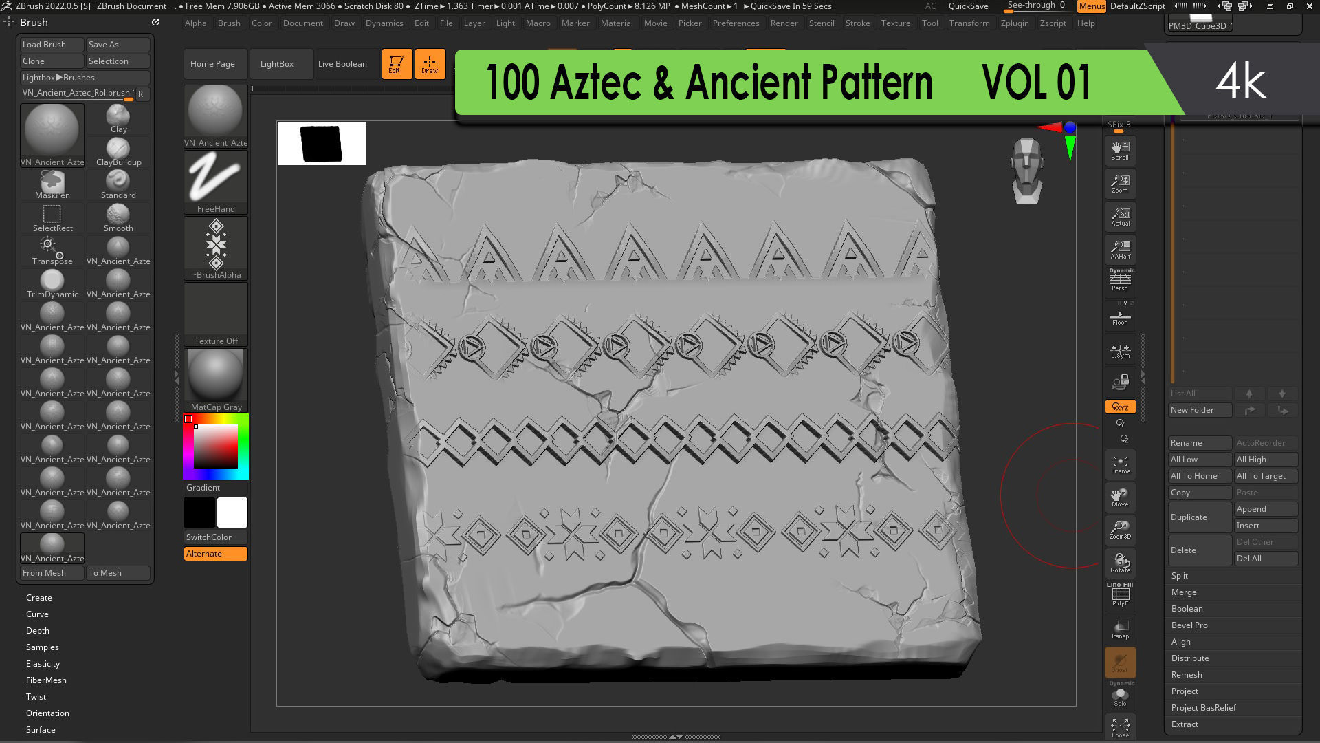 100 aztec and ancient patterns and Roll brushes 3D model | CGTrader