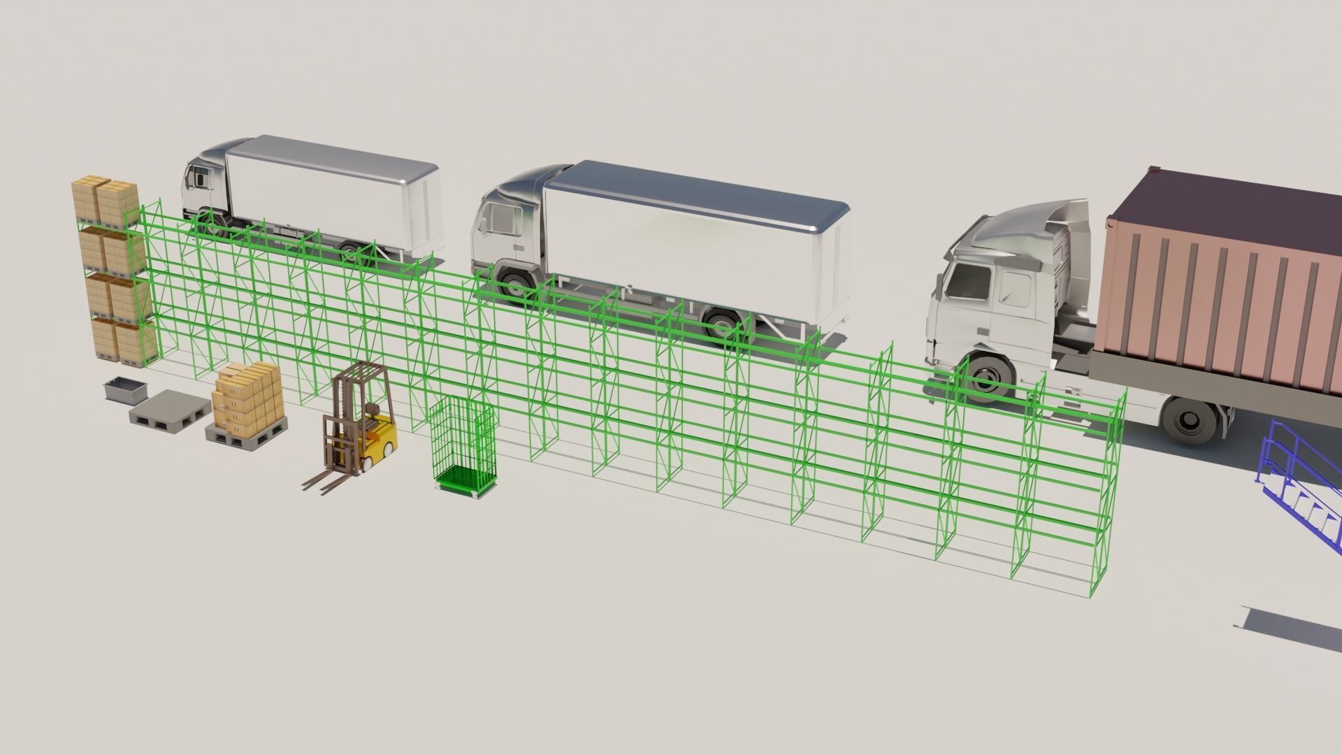 3D model Collection Logistics Rack Palette Rolltainer Truck Folklift VR ...