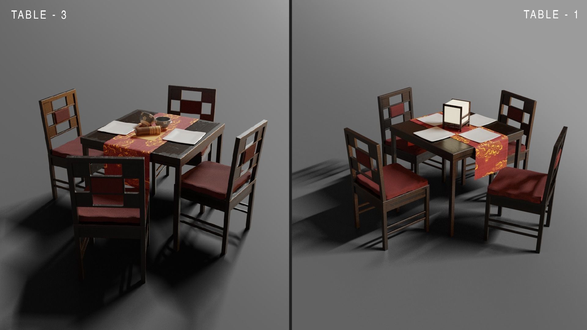 Japanese dining table and chairs 3D model | CGTrader
