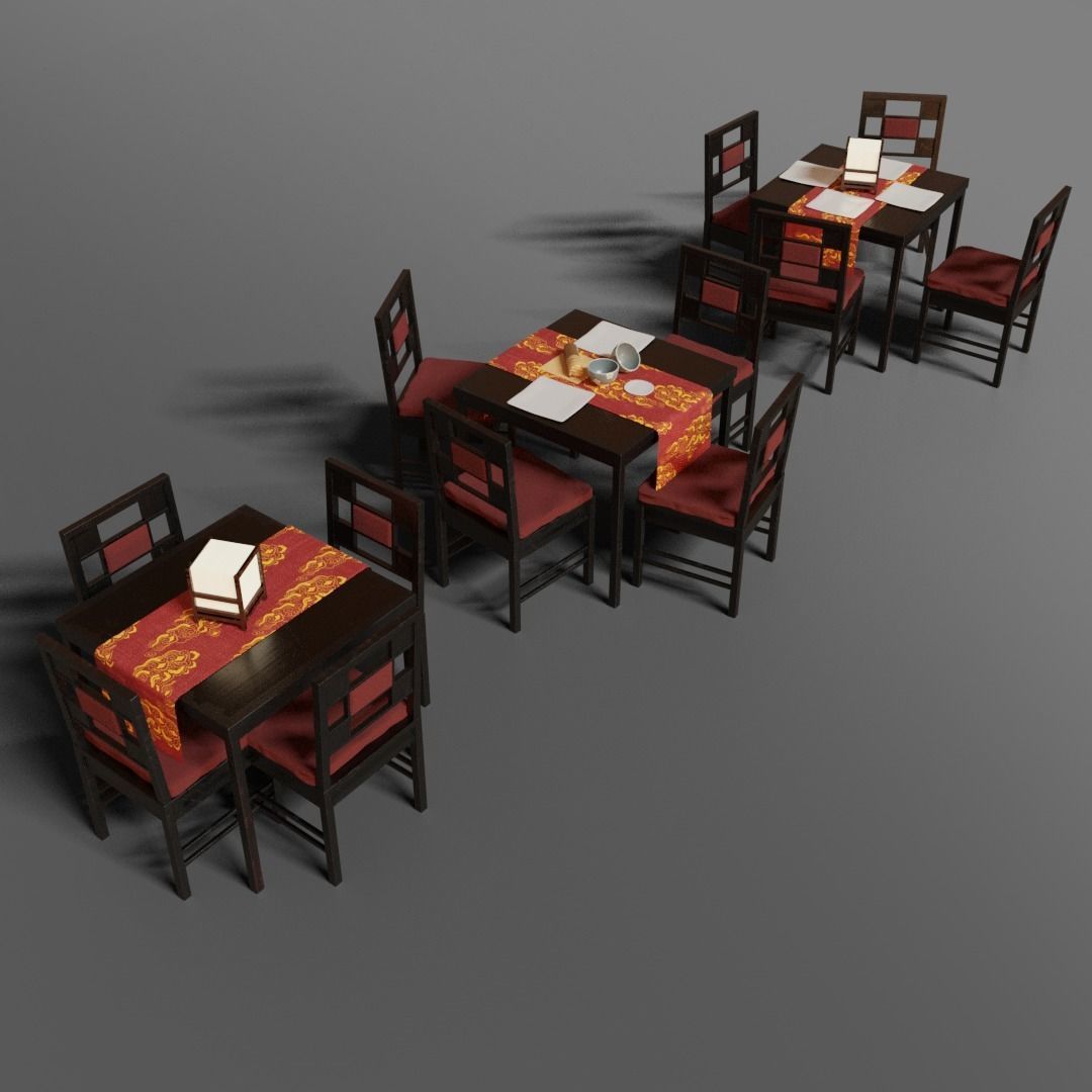 Japanese dining table and chairs 3D model | CGTrader