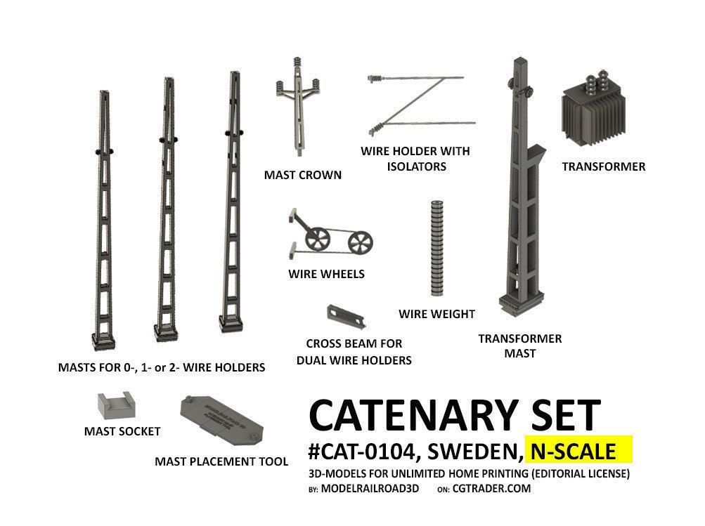 CAT-0104 Catenary Sweden N-scale set of 11 items 3D model 3D printable ...
