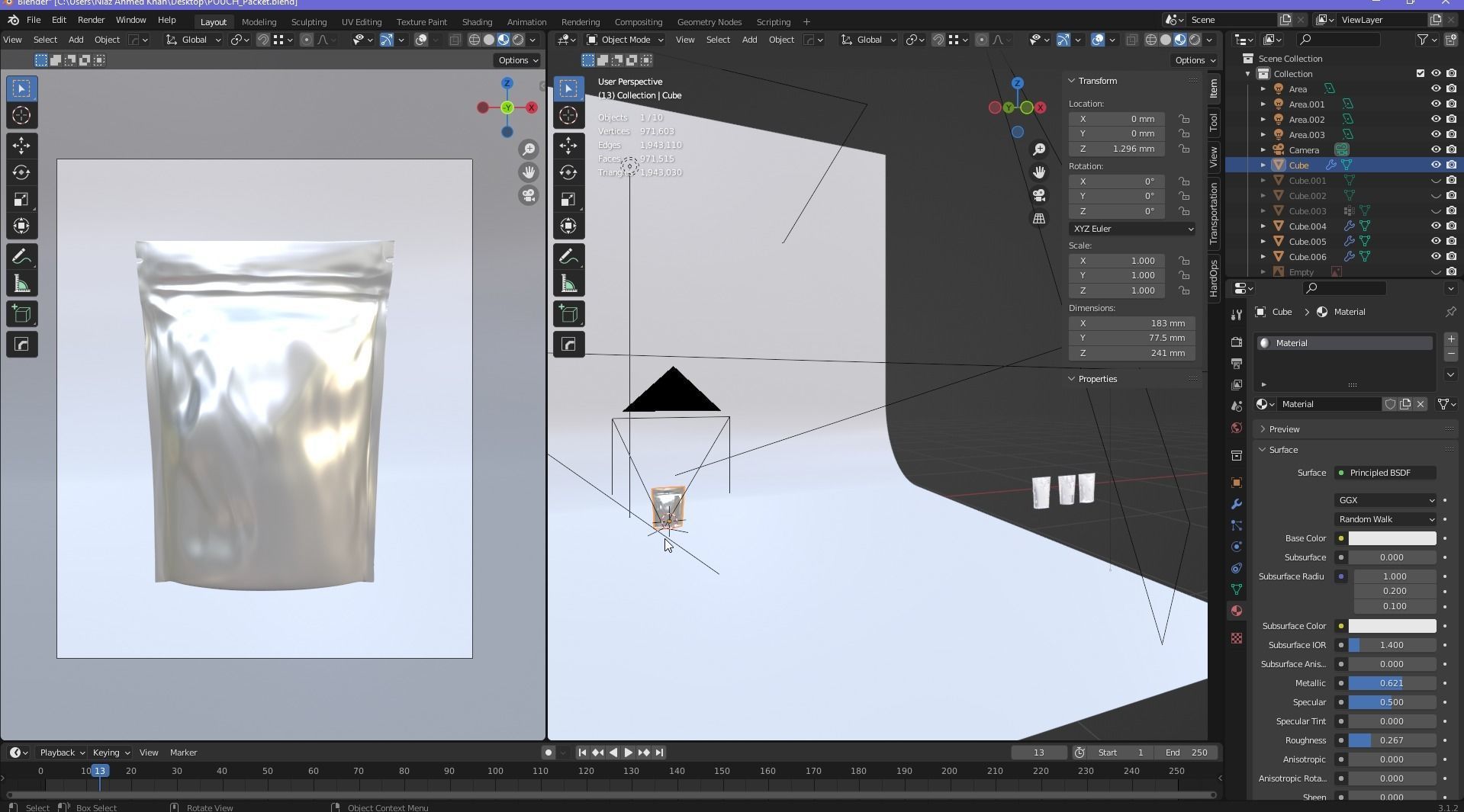 3D model Pouch Packaging 3D Model For Mockup VR / AR / low-poly | CGTrader