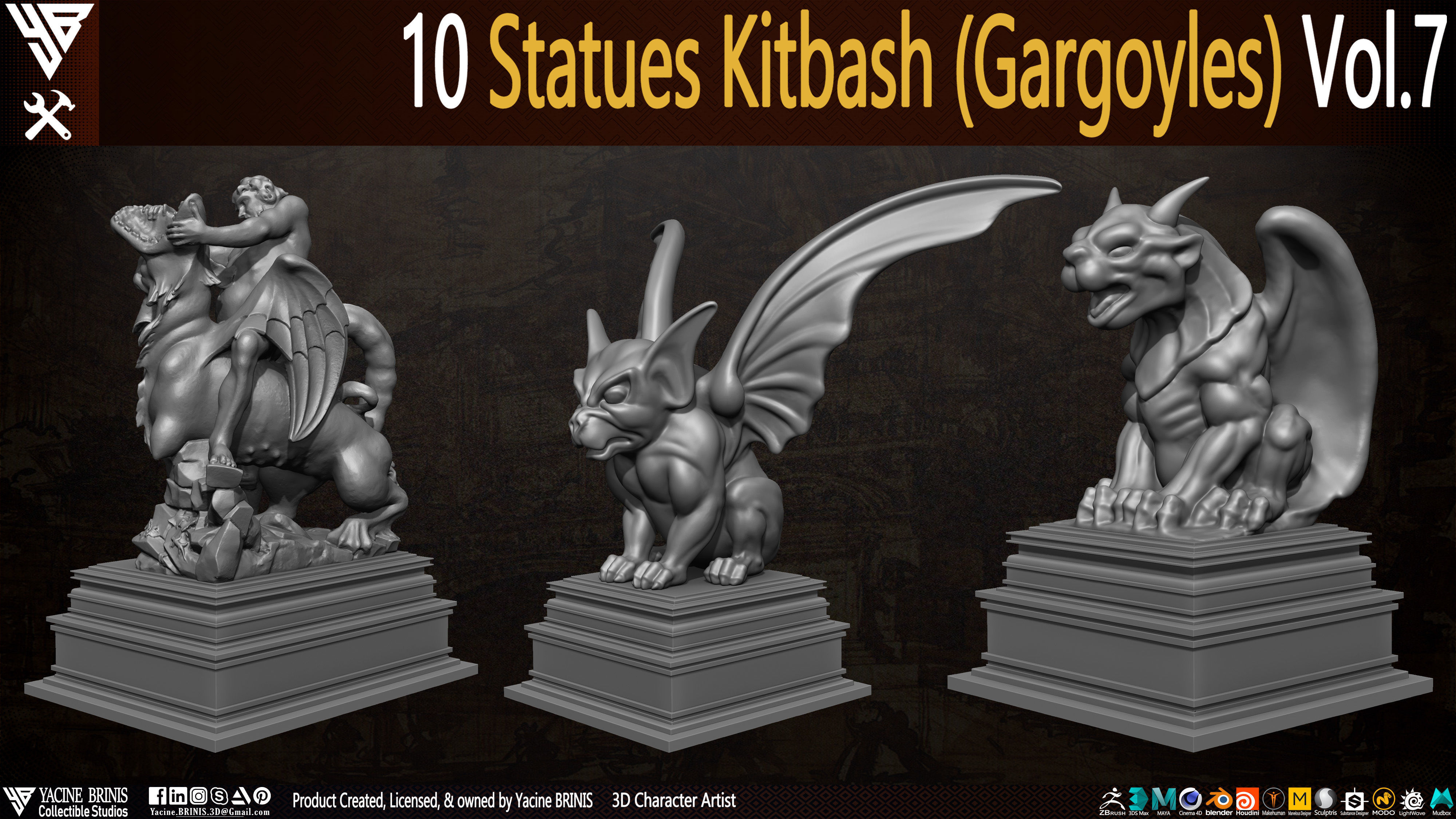 3D model 10 Statues Kitbash Gargoyles Vol 07 VR / AR / low-poly | CGTrader