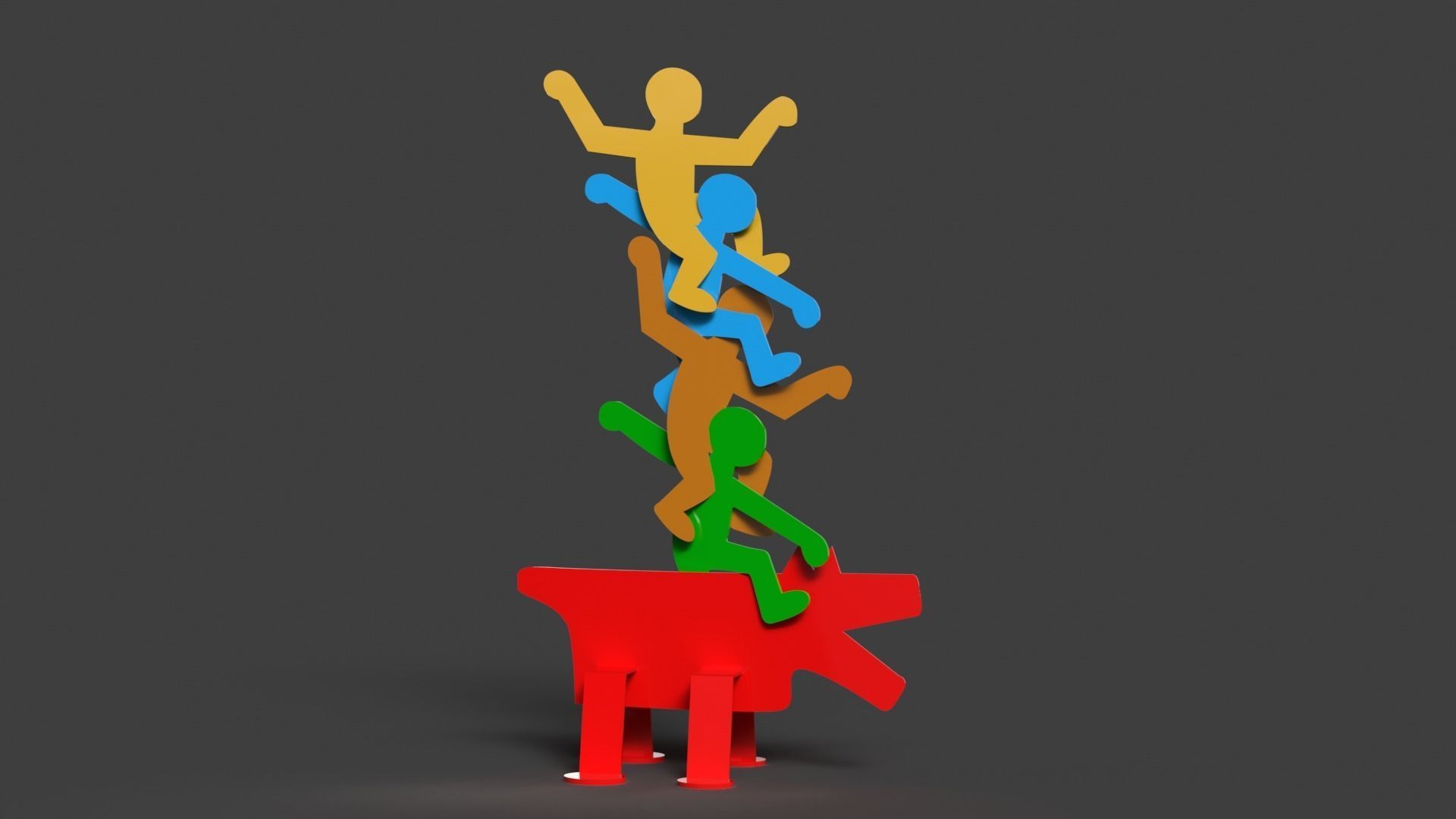 DOG AND ACROBATS SCULPTURE-BY KEITH HARING 3D model 3D printable | CGTrader