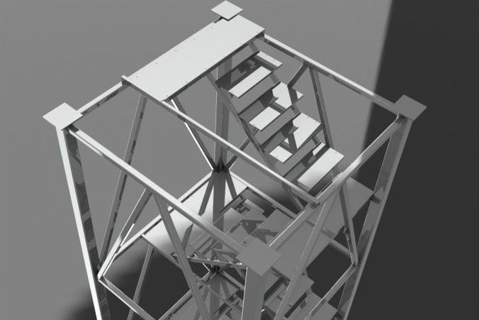 Lattice girder pillar with stairways free 3D Model STL SLDPRT SLDASM ...