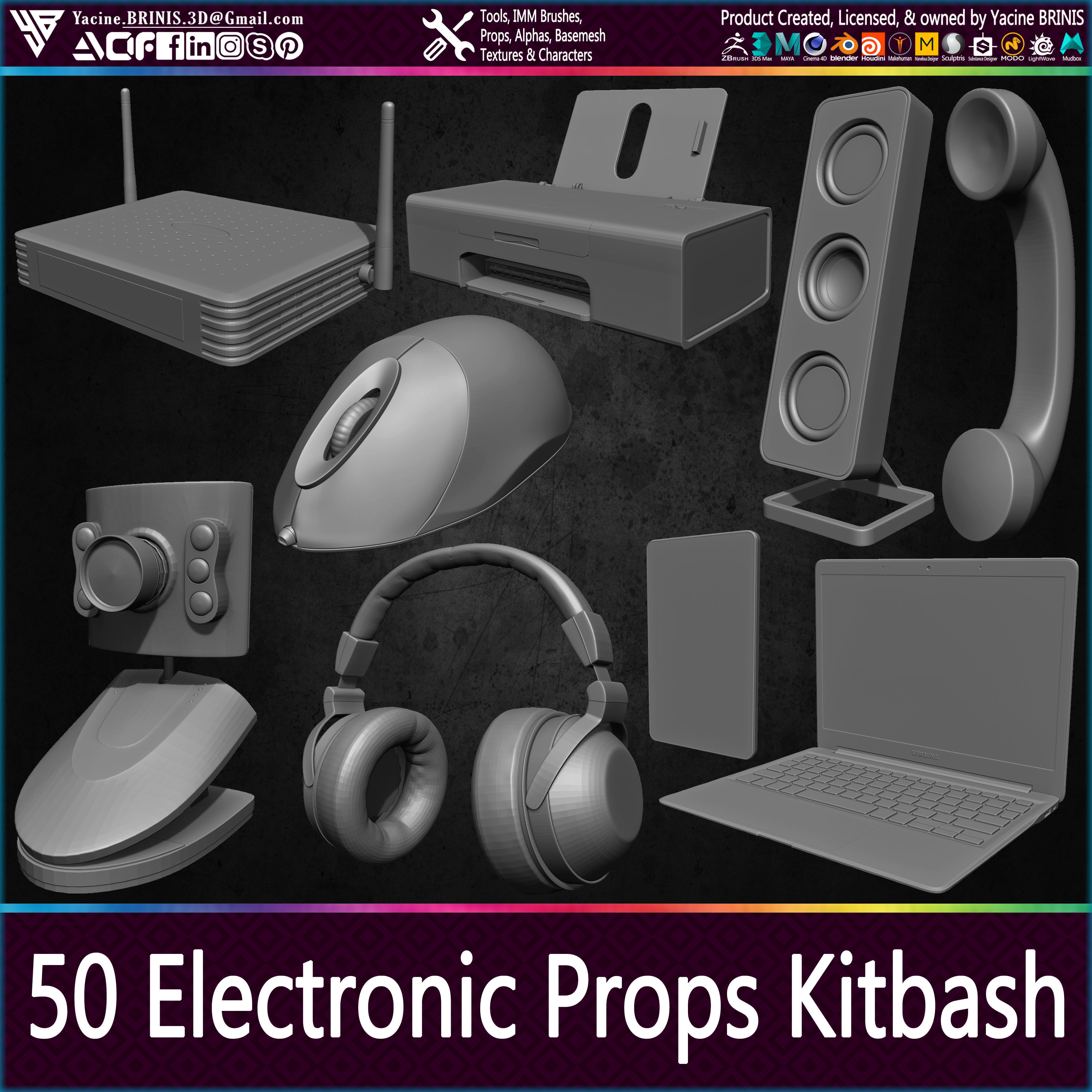 3D model 50 Electronic Props Kitbash Vol 01 VR / AR / low-poly | CGTrader
