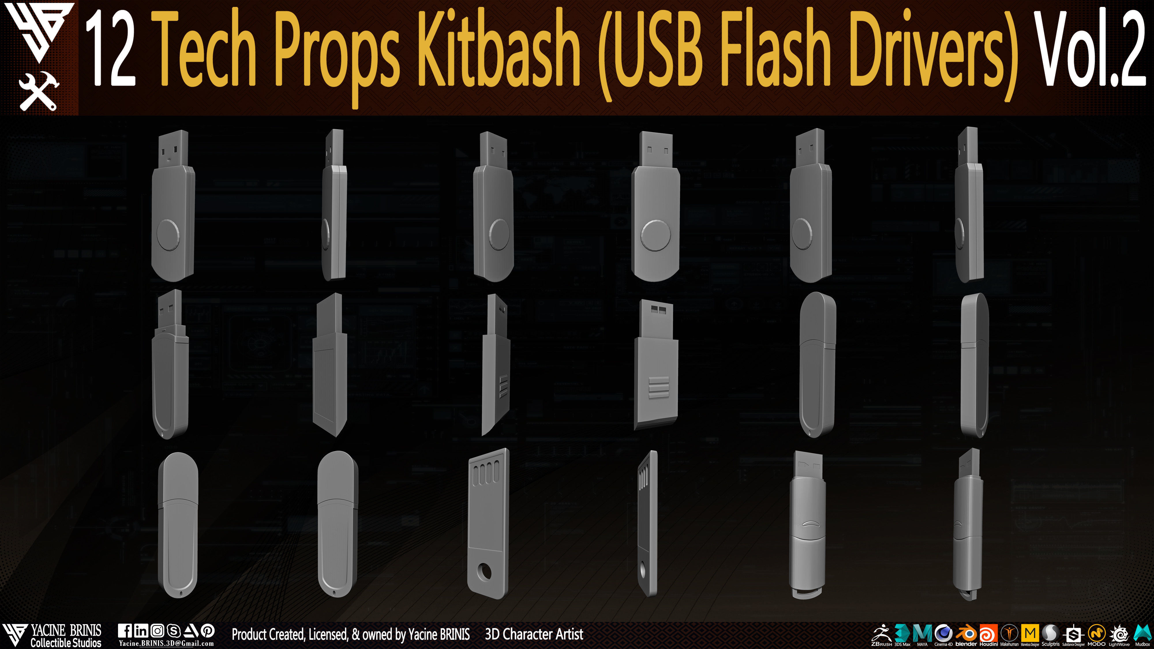 3D model 12 Tech Props Kitbash Vol 02 VR / AR / low-poly | CGTrader