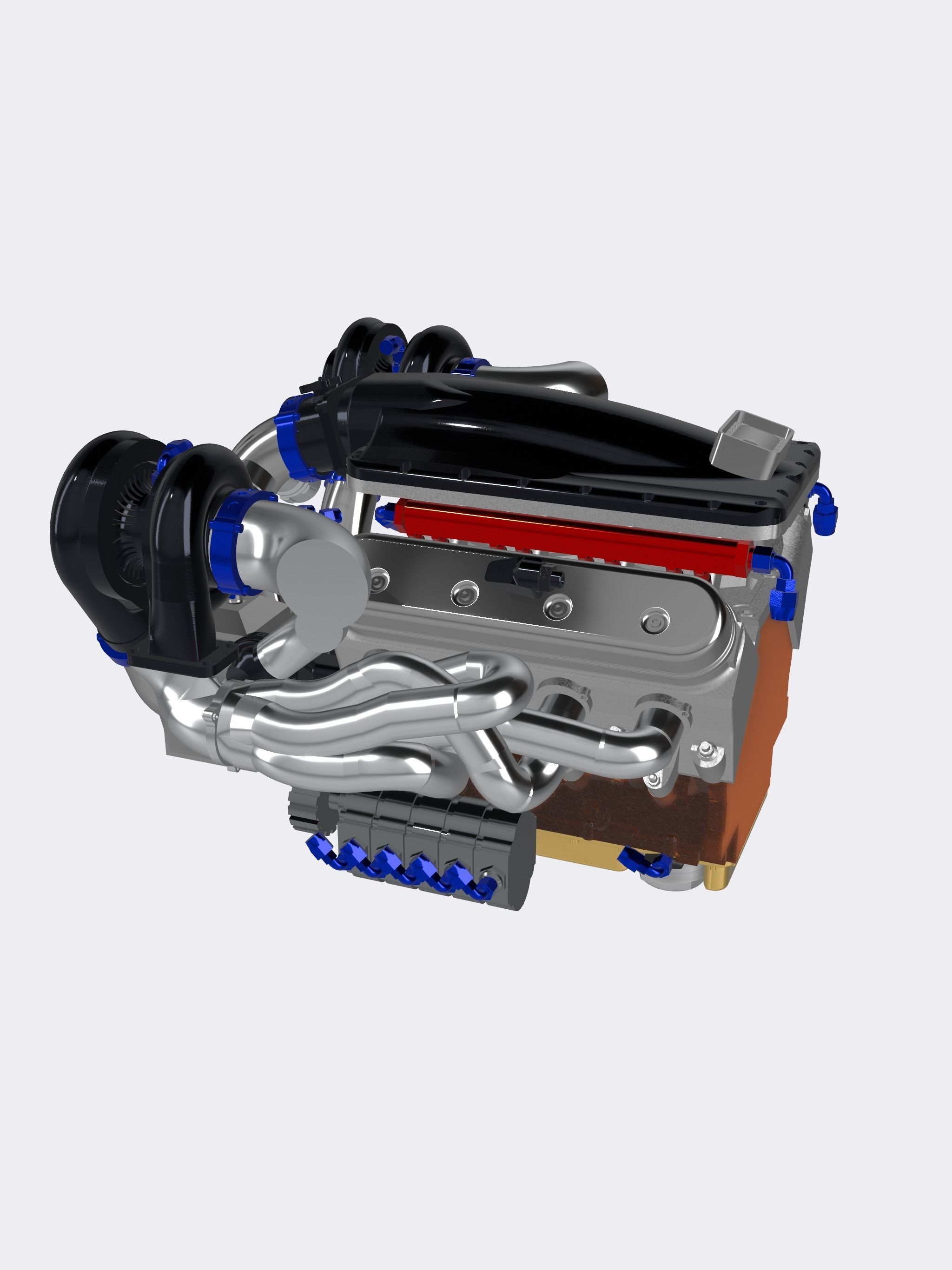 LSX Twin Turbo Intercooled Motor with AN fittings HIGH DETAIL 3D model ...