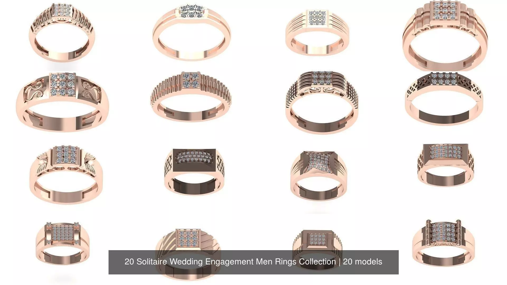 20 Solitaire Wedding Engagement Men Rings Collection 3D Model Pack ...
