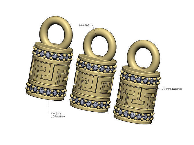 Diamond Greek key bracelet end caps 3D model 3D printable | CGTrader
