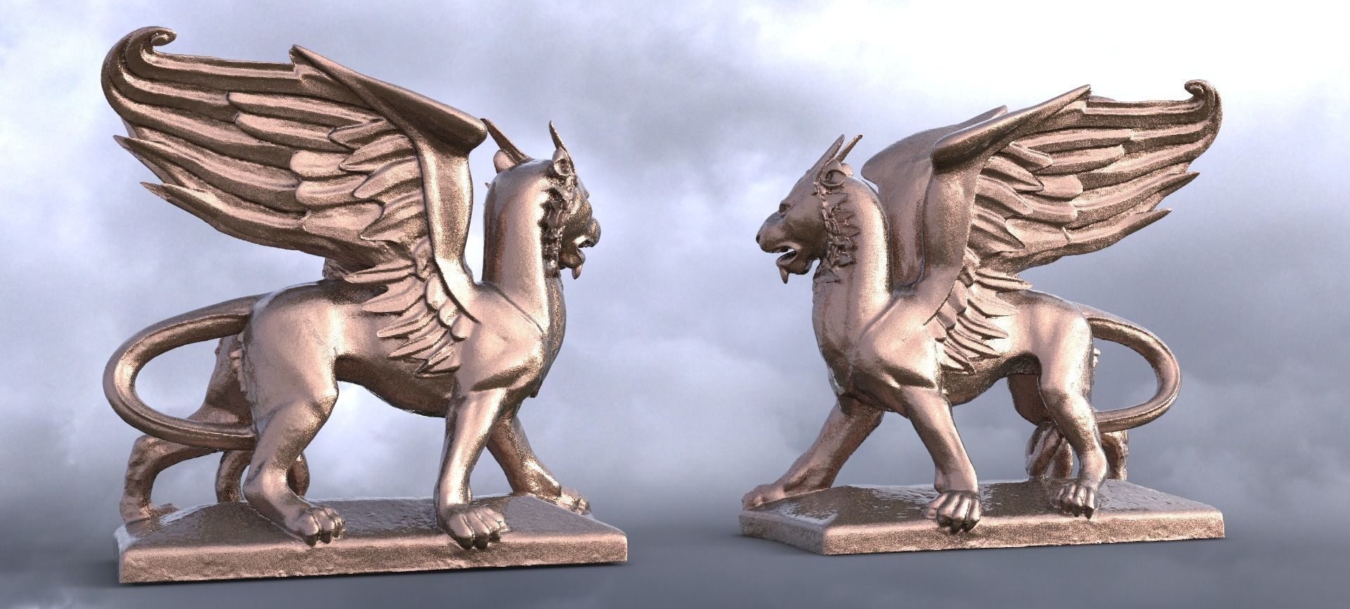 Flying Lion Baroque Statue mirrored 3D model | CGTrader