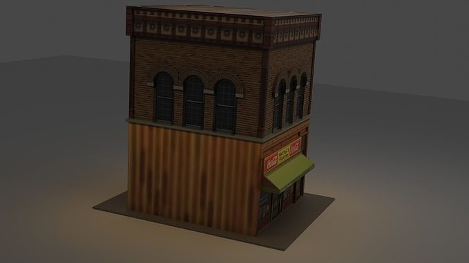 3D model Building low poly brick with clock on top VR / AR / low-poly ...
