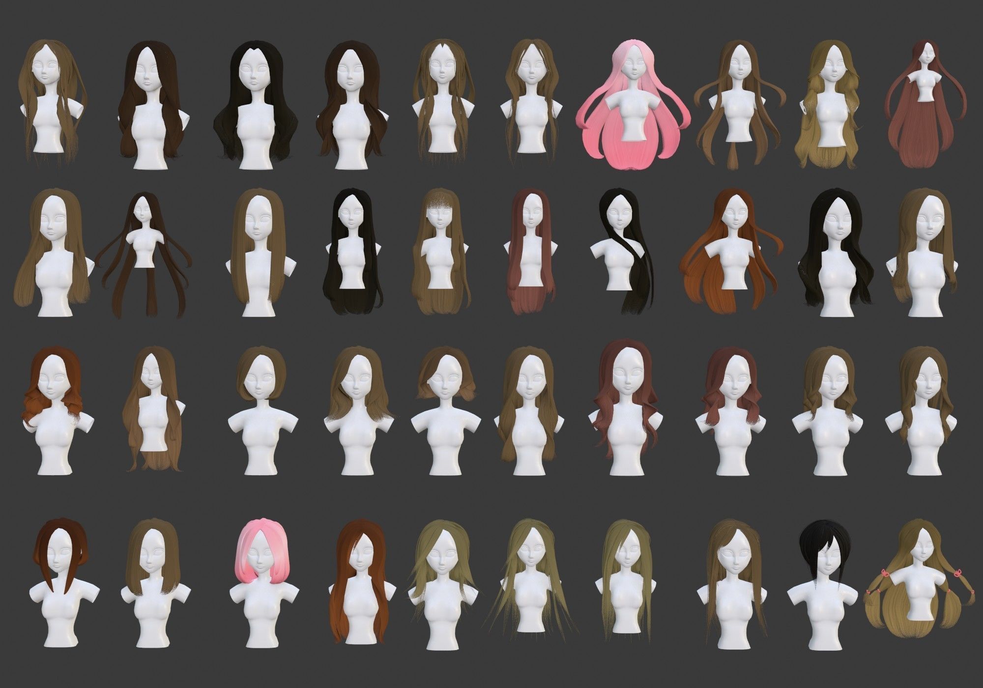 Hair collection long wigs for sims 3D model | CGTrader
