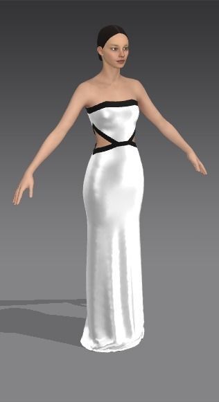 DIAMOND CUT DRESS BLACK ANND WHITE COLOR BLOCK STRAPLESS 3D model ...