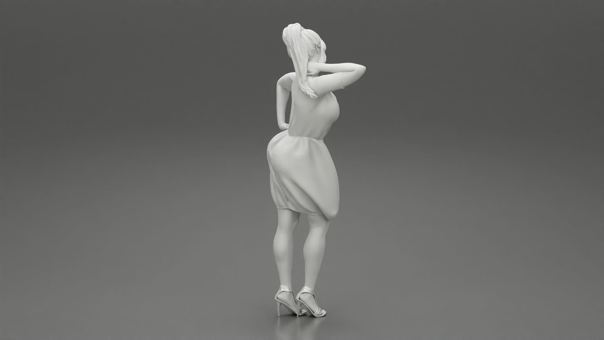 Woman posing in stylish dress and heels putting hand on hip 3D model 3D ...