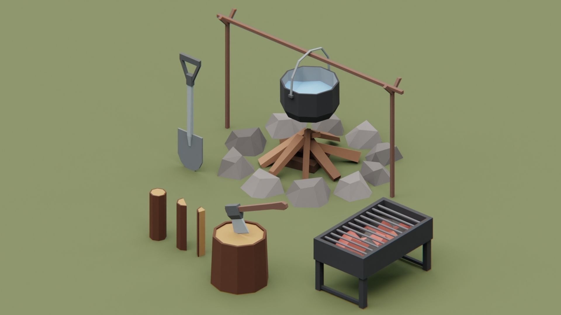 3D model Camping picnic bbq props assets pack VR / AR / low-poly | CGTrader