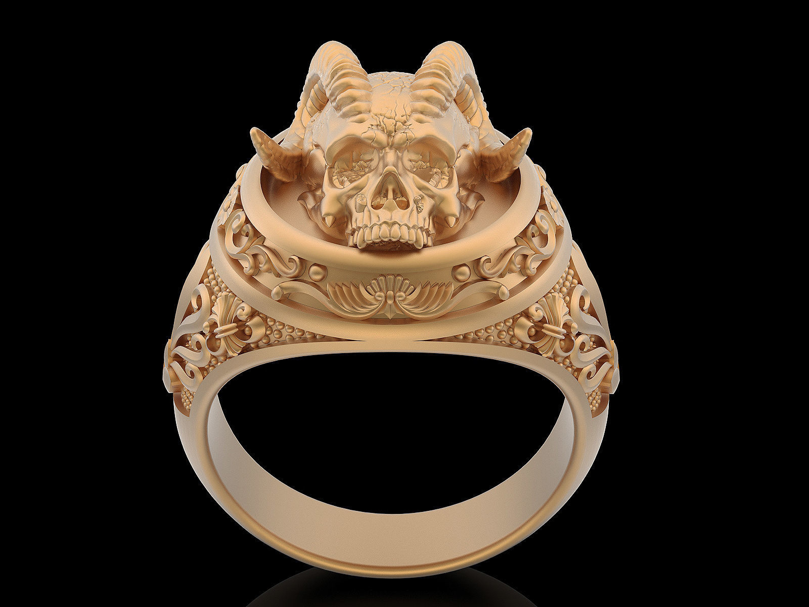 Horn skull ring gold silver printable jewelry 3D model 3D model 3D printable | CGTrader