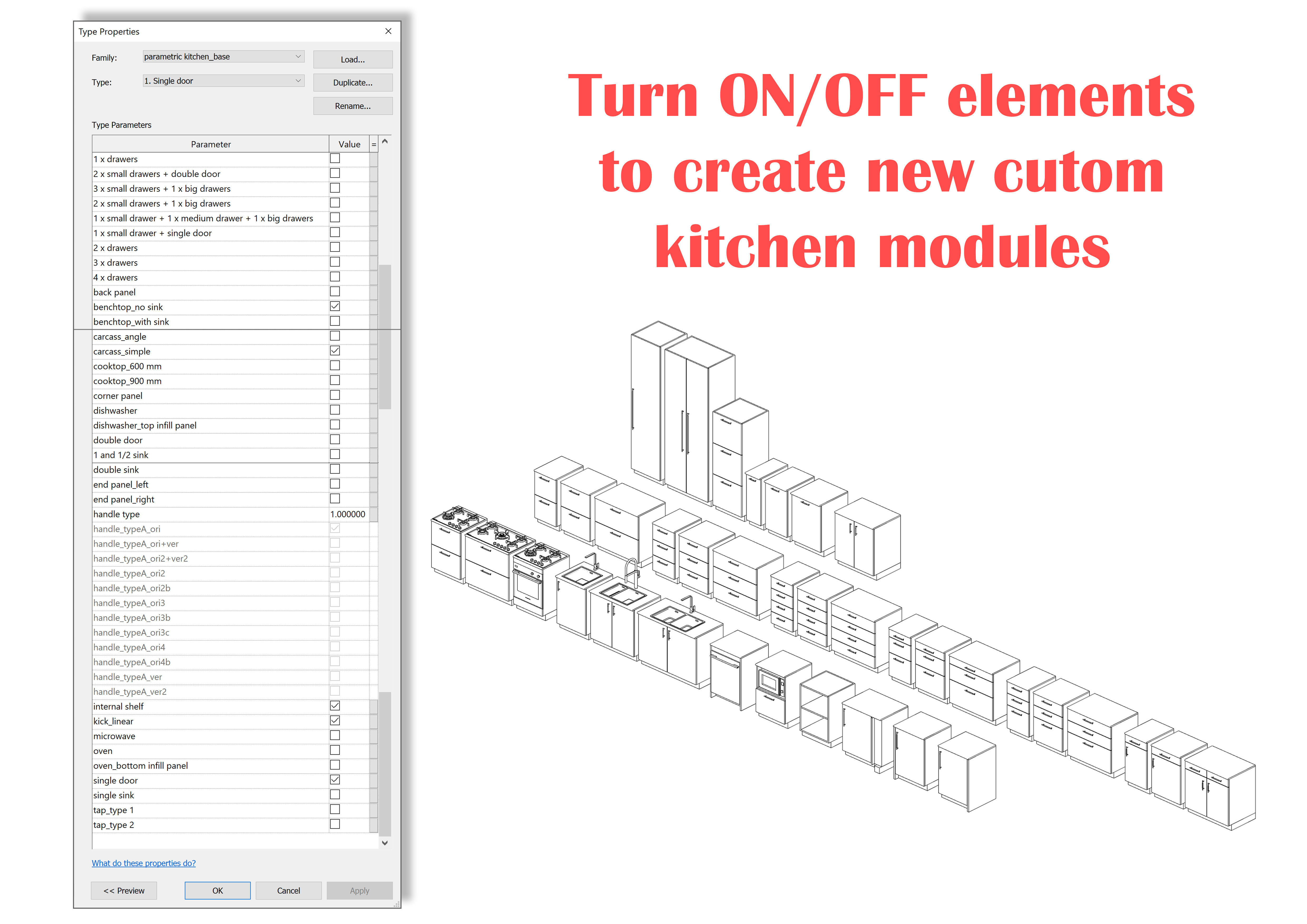 Fully Parametric Kitchen Family Revit 3D model | CGTrader