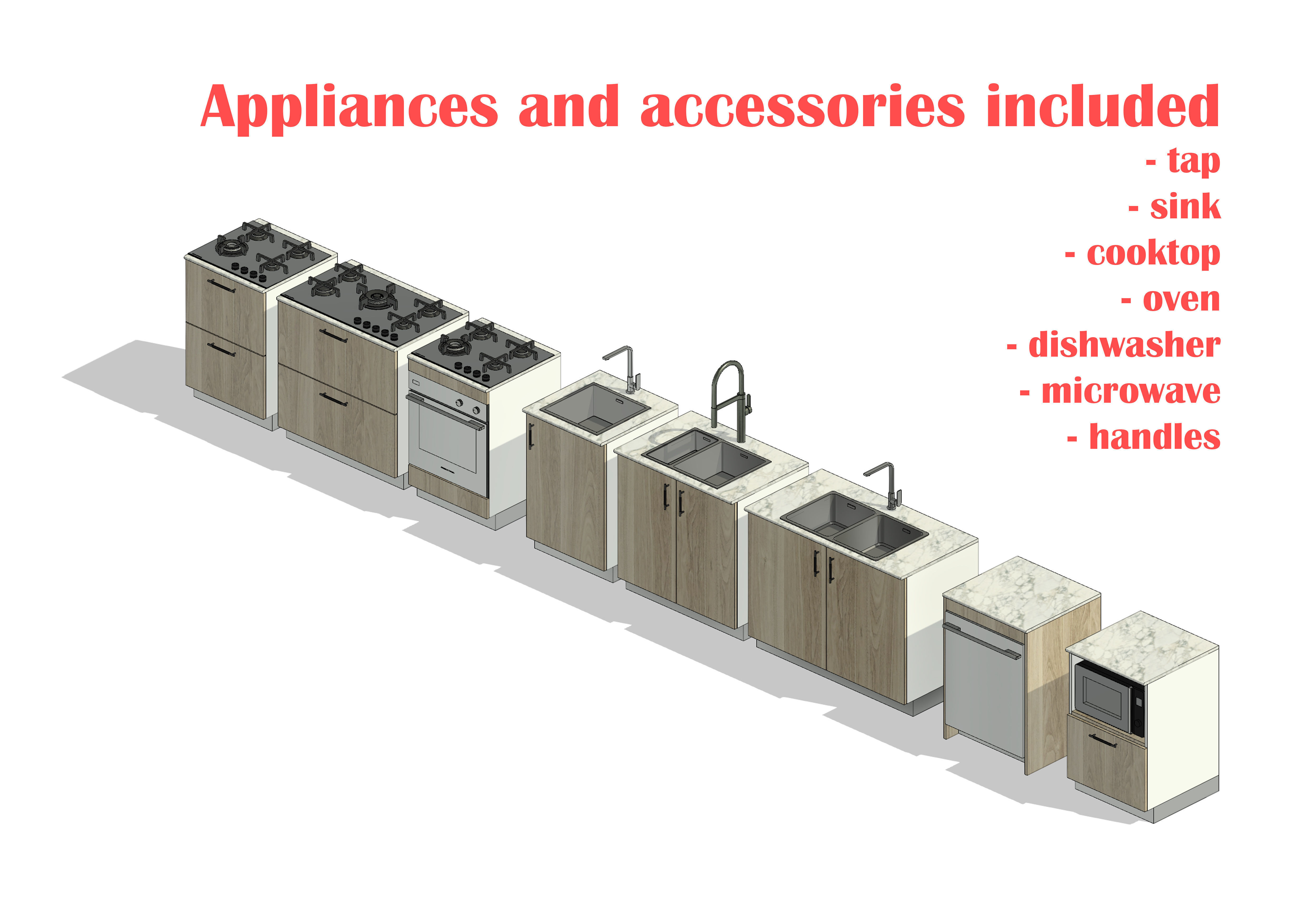 Fully Parametric Kitchen Family Revit 3D model | CGTrader