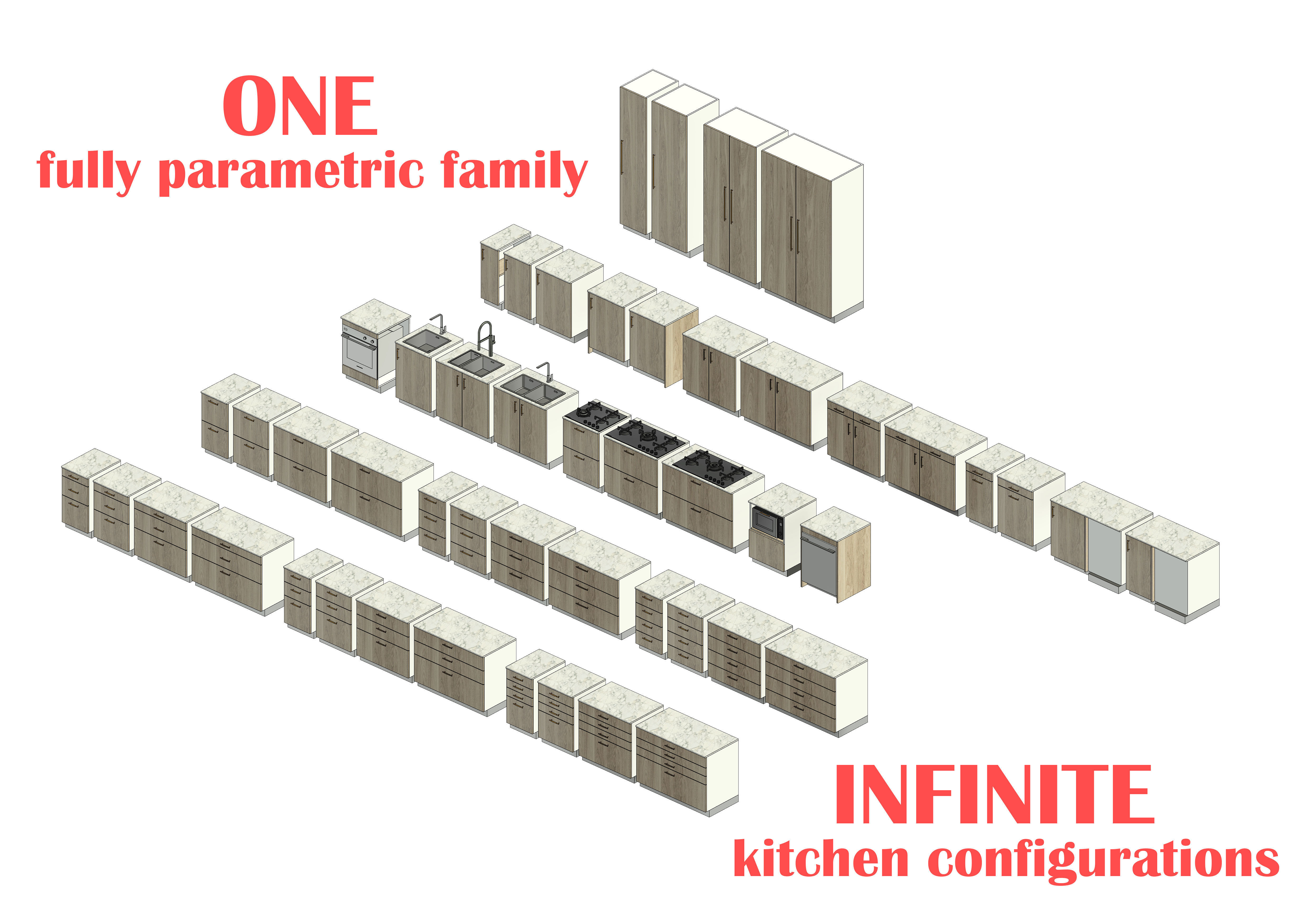 Fully Parametric Kitchen Family Revit 3D model | CGTrader