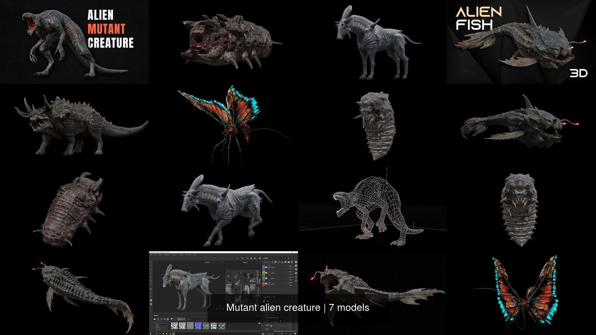 3D Model Collection Mutant alien creature VR / AR / low-poly | CGTrader