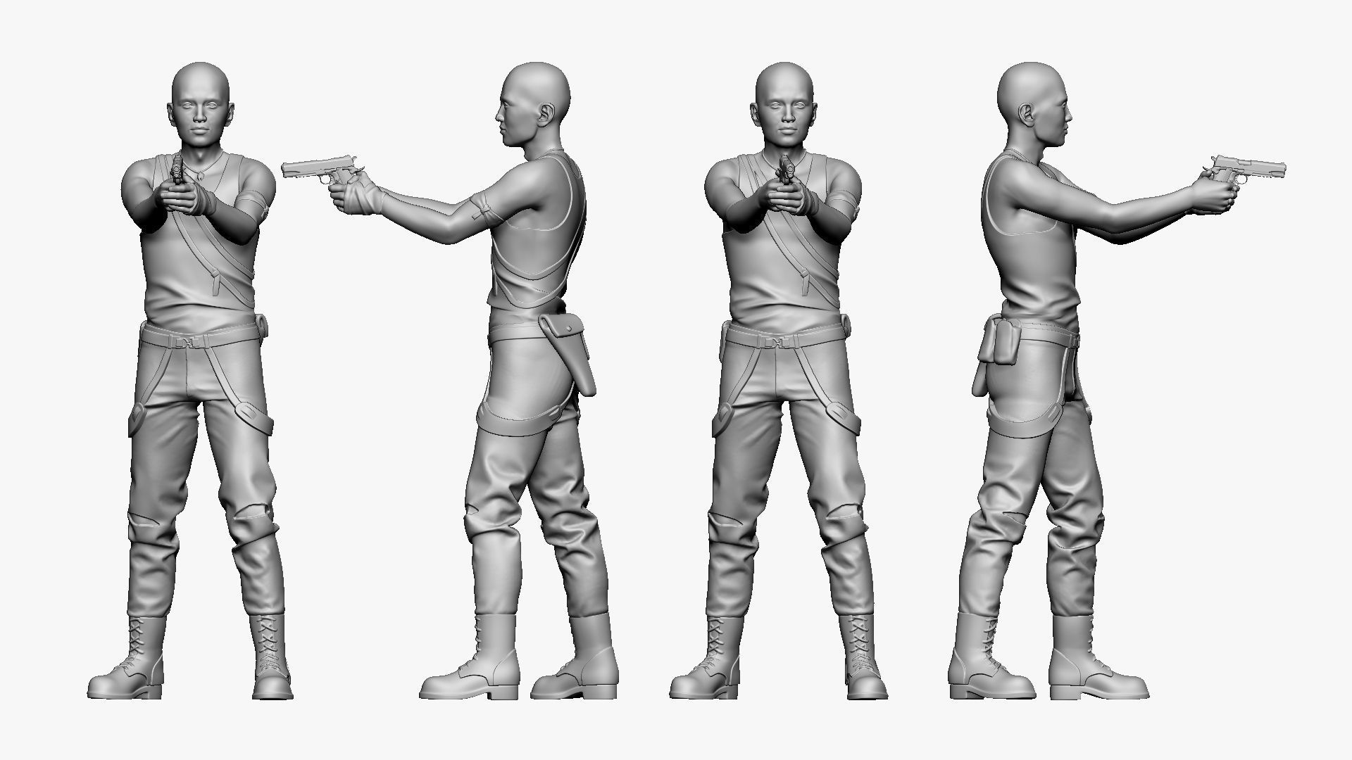 001125 skinhead man with pistiol 3d print ready 3D model 3D printable ...