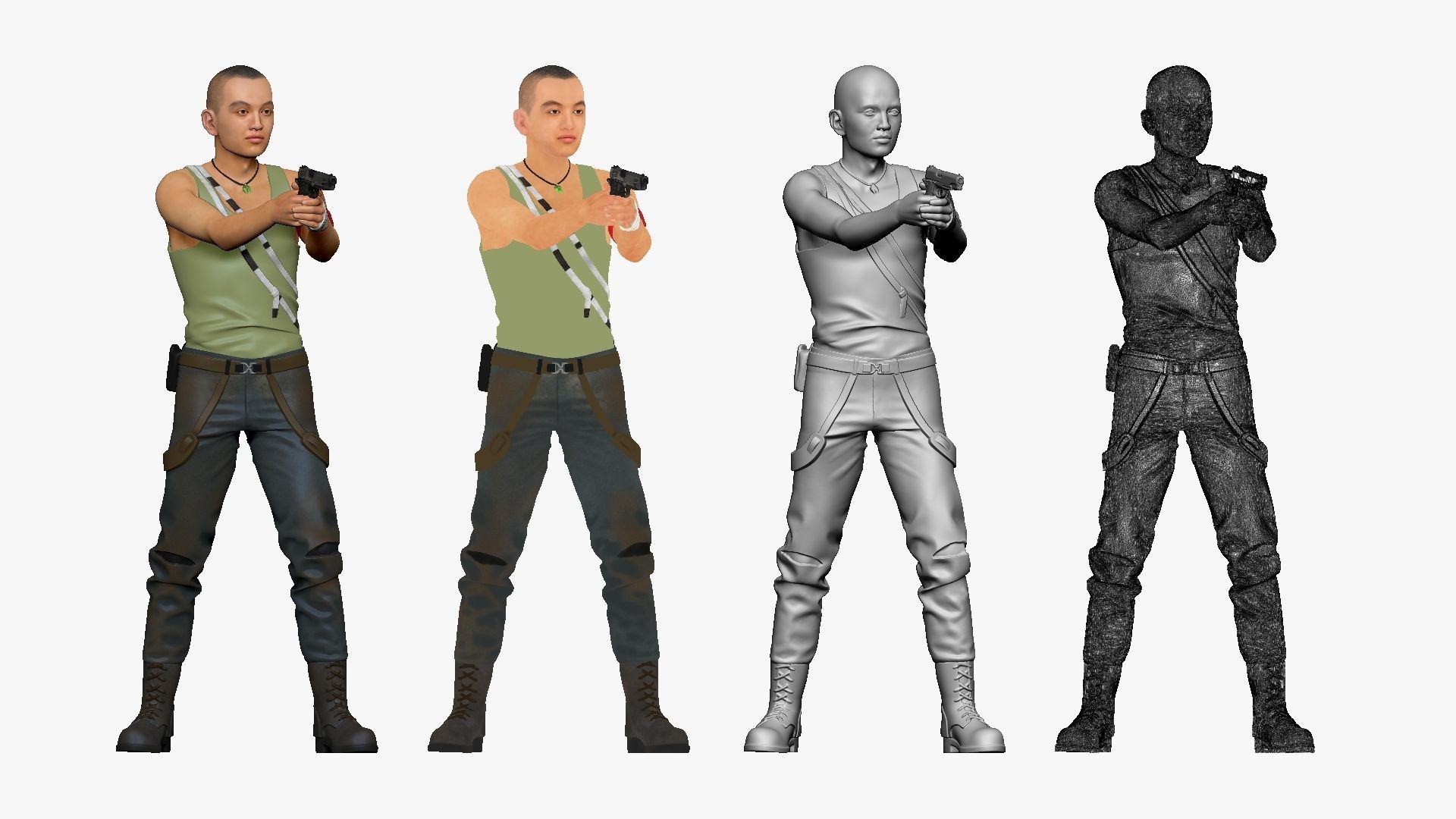 001125 skinhead man with pistiol 3d print ready 3D model 3D printable ...