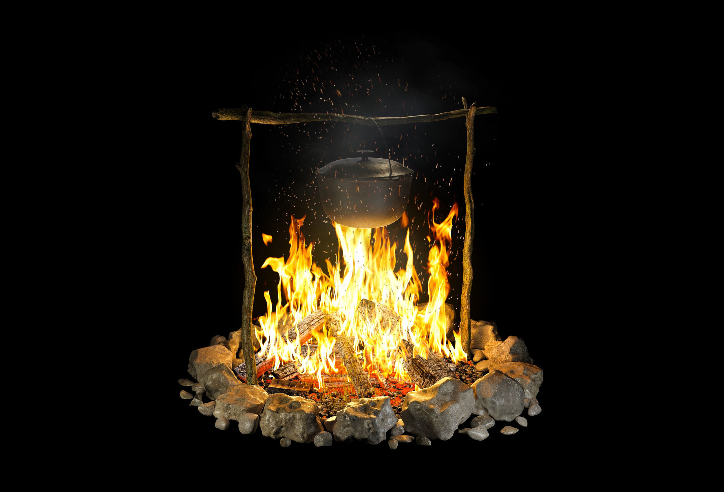 Bonfire with pot 1 3D model | CGTrader