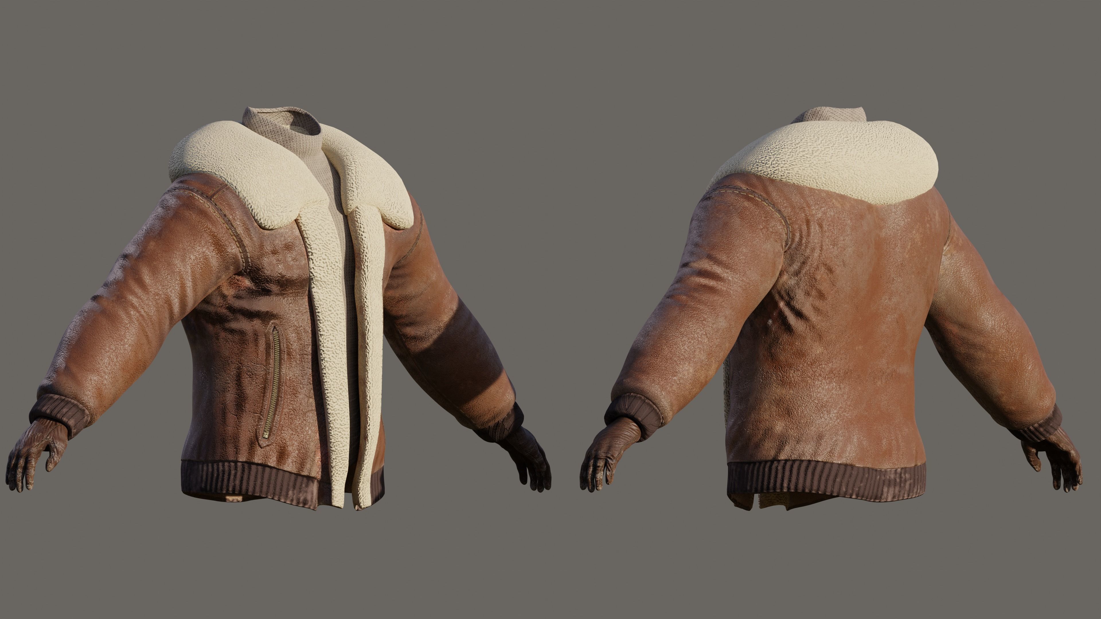 3D model Retro Vintage Pilot Leather Jacket and Gloves Ultra-Realistic ...