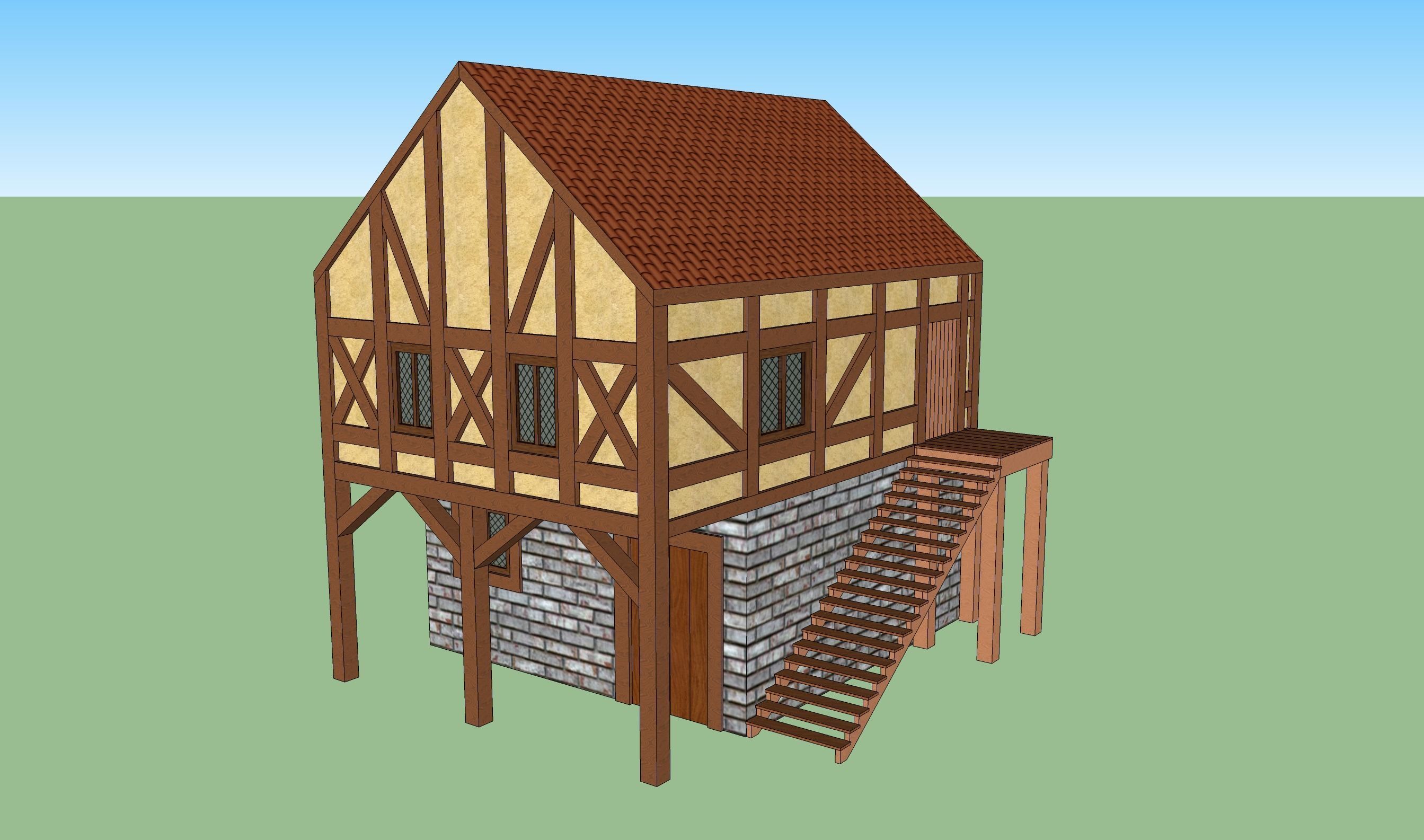 Small timber frame building 3D model | CGTrader