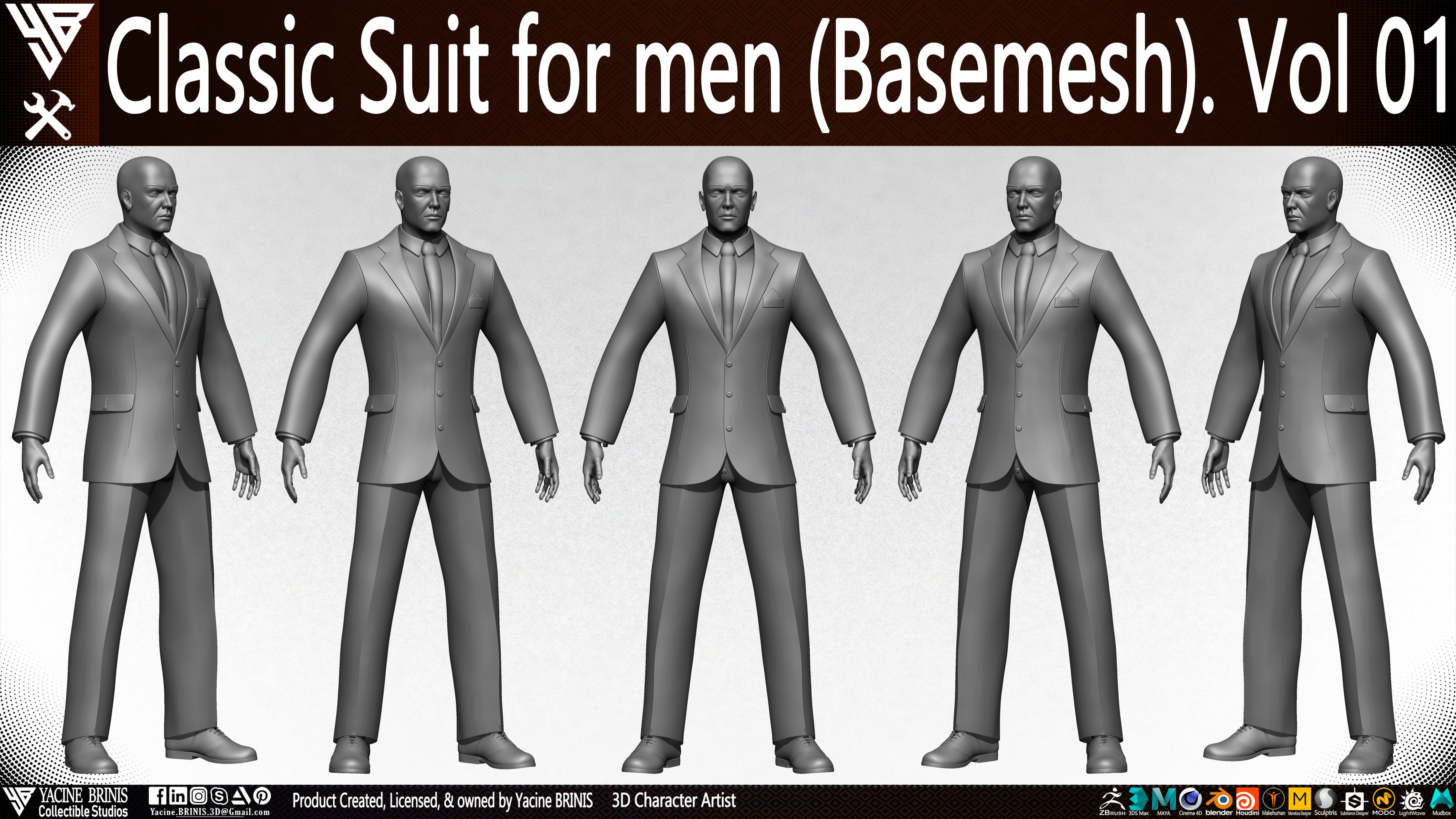 3D model Classic Suit for men Basemesh Vol 01 VR / AR / low-poly | CGTrader